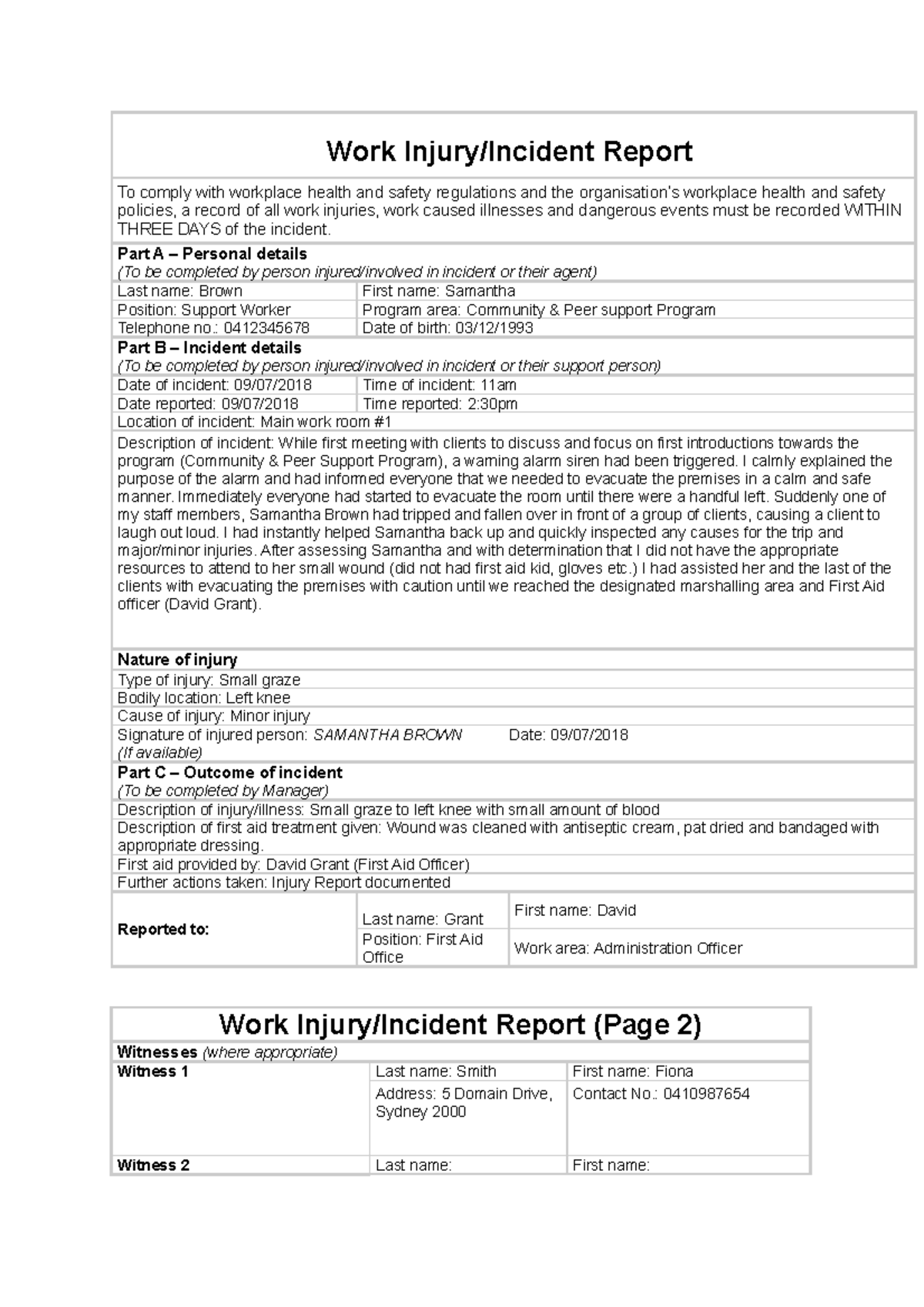 Work Injury Incident Report - Work Injury/Incident Report To comply ...