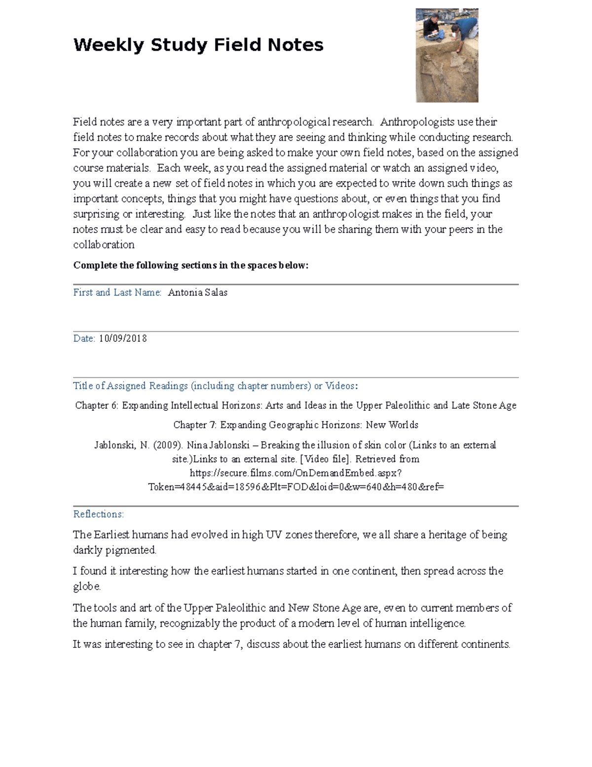 Antonia's week 3 field notes - Weekly Study Field Notes Field notes are ...