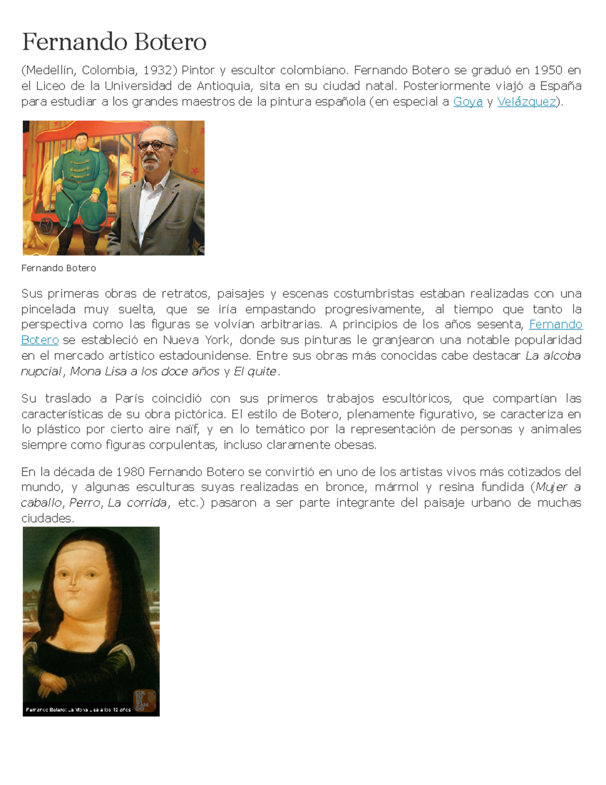 Biografias de pintores colombianos - Fernando Botero (Medellín ...