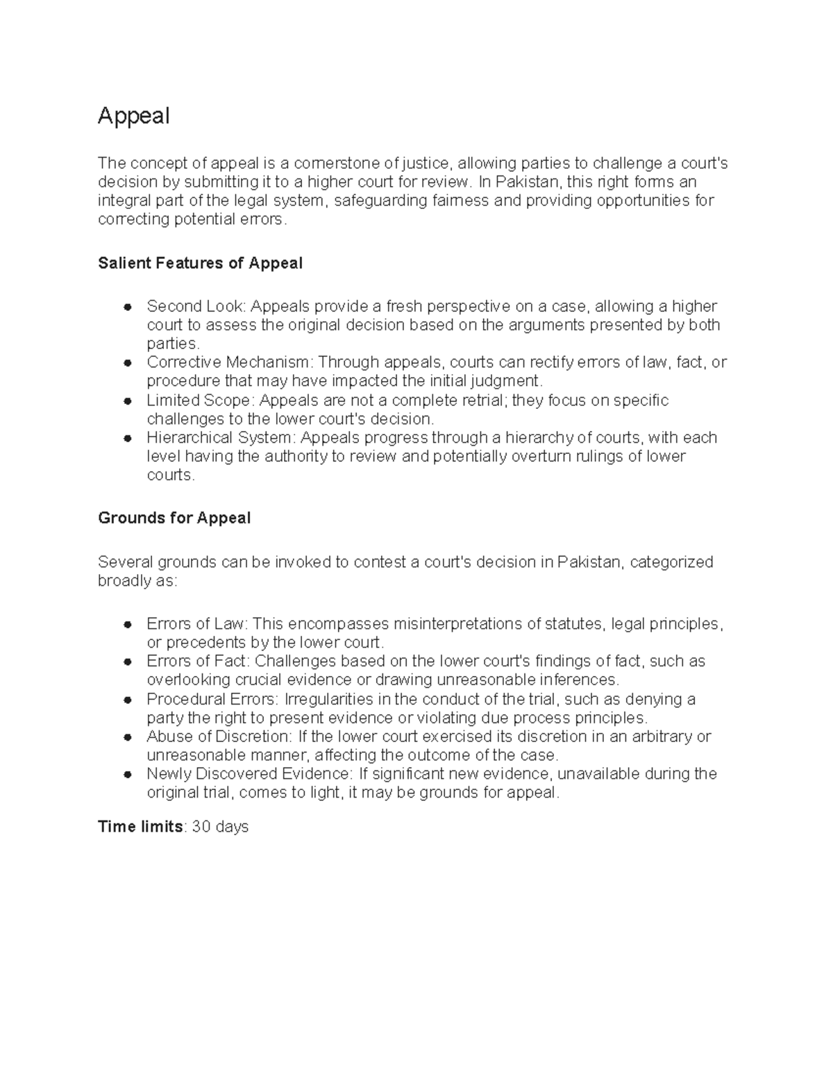 Appeal - notes - Appeal The concept of appeal is a cornerstone of ...