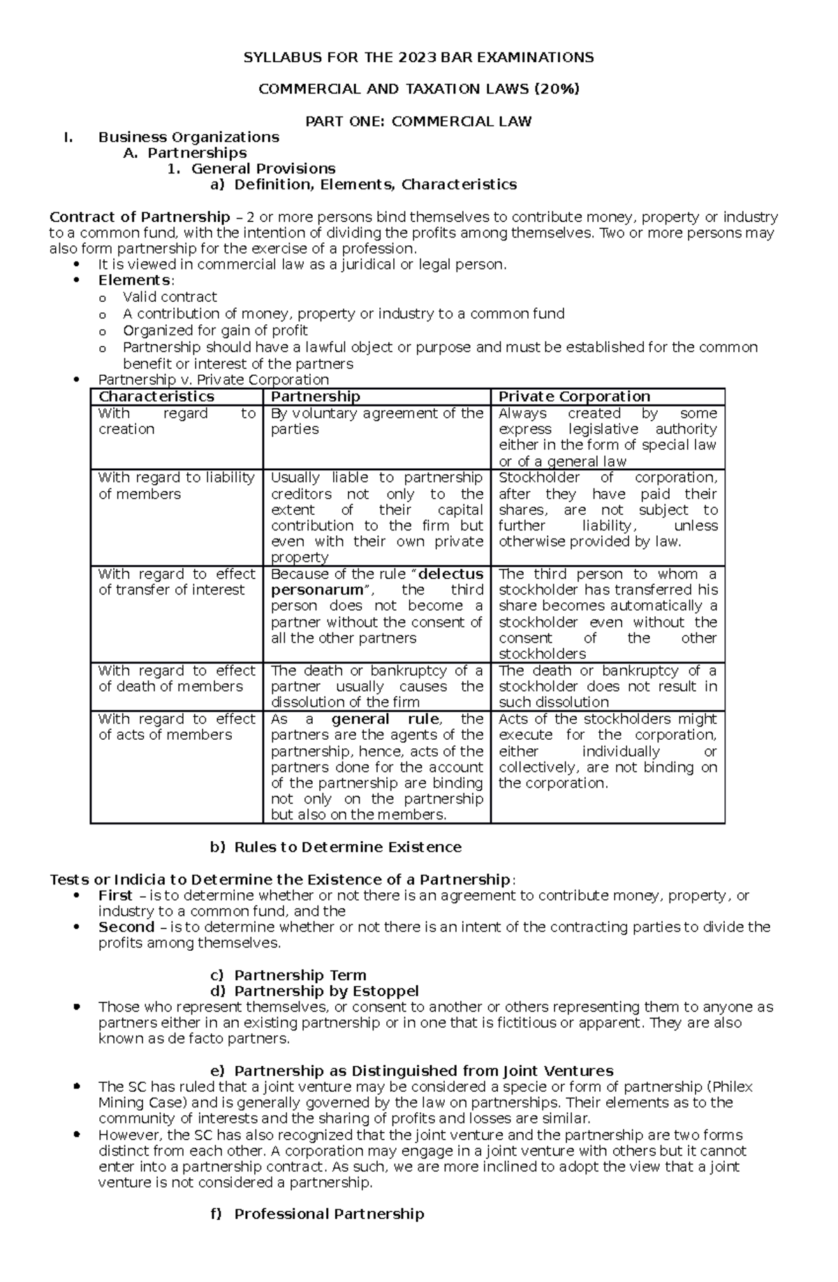 Commercial Law Reviewer 2023 Bar - SYLLABUS FOR THE 2023 BAR ...