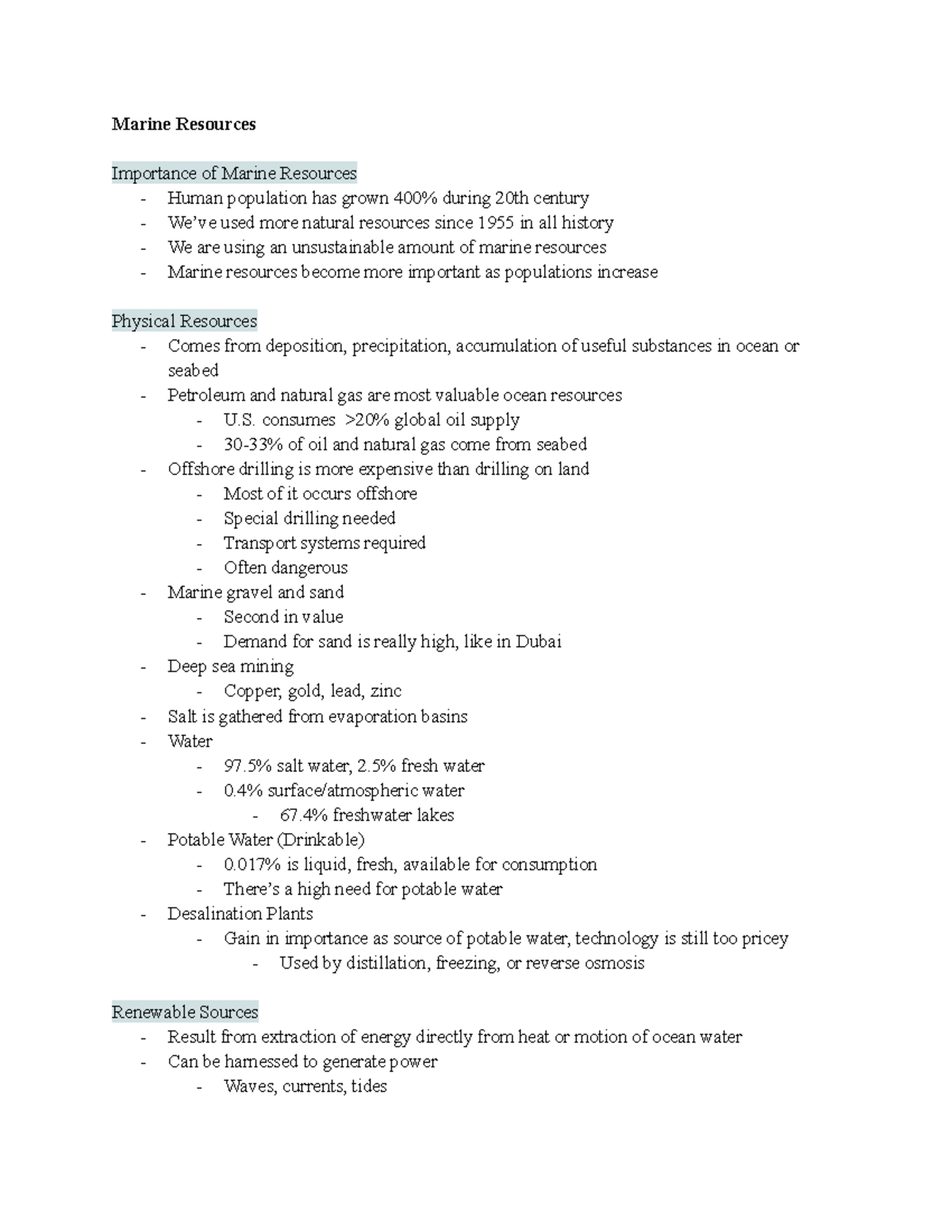 Marine Resources - Lecture notes for Professor Ursula - Marine ...