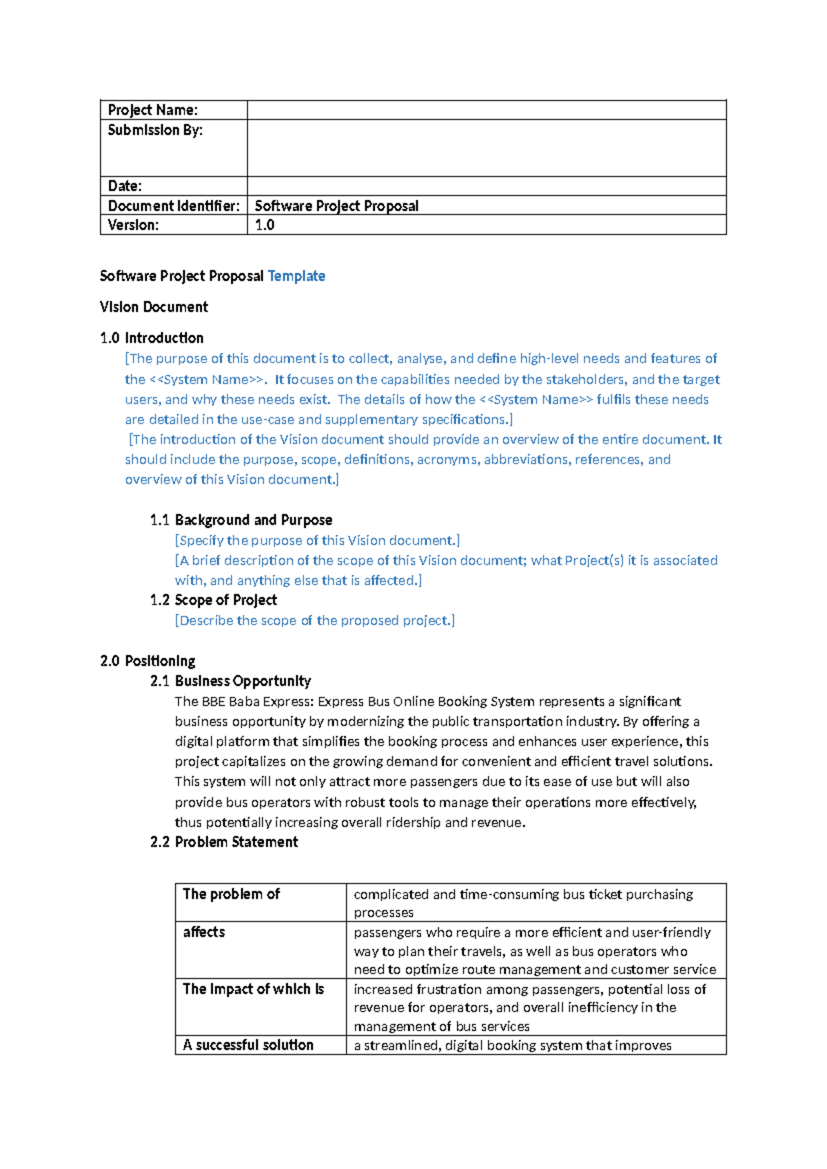 Project Proposal Template - Project Name: Submission By: Date: Document ...