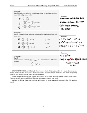 Homework 1 Differential Equations - L Answer: Problem 1 Classify the ...