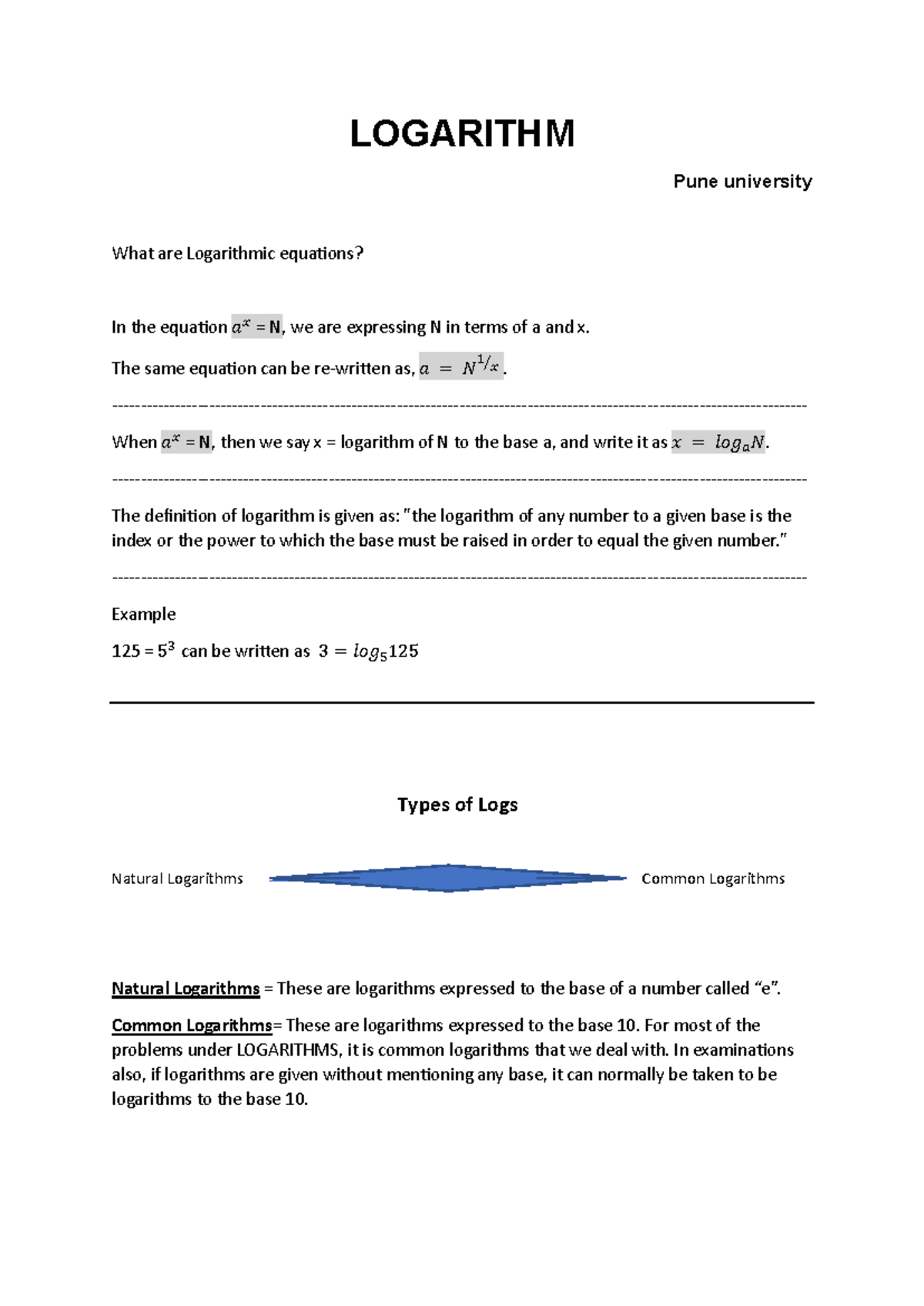 Logarithm 10min revison - LOGARITHM Pune university What are ...
