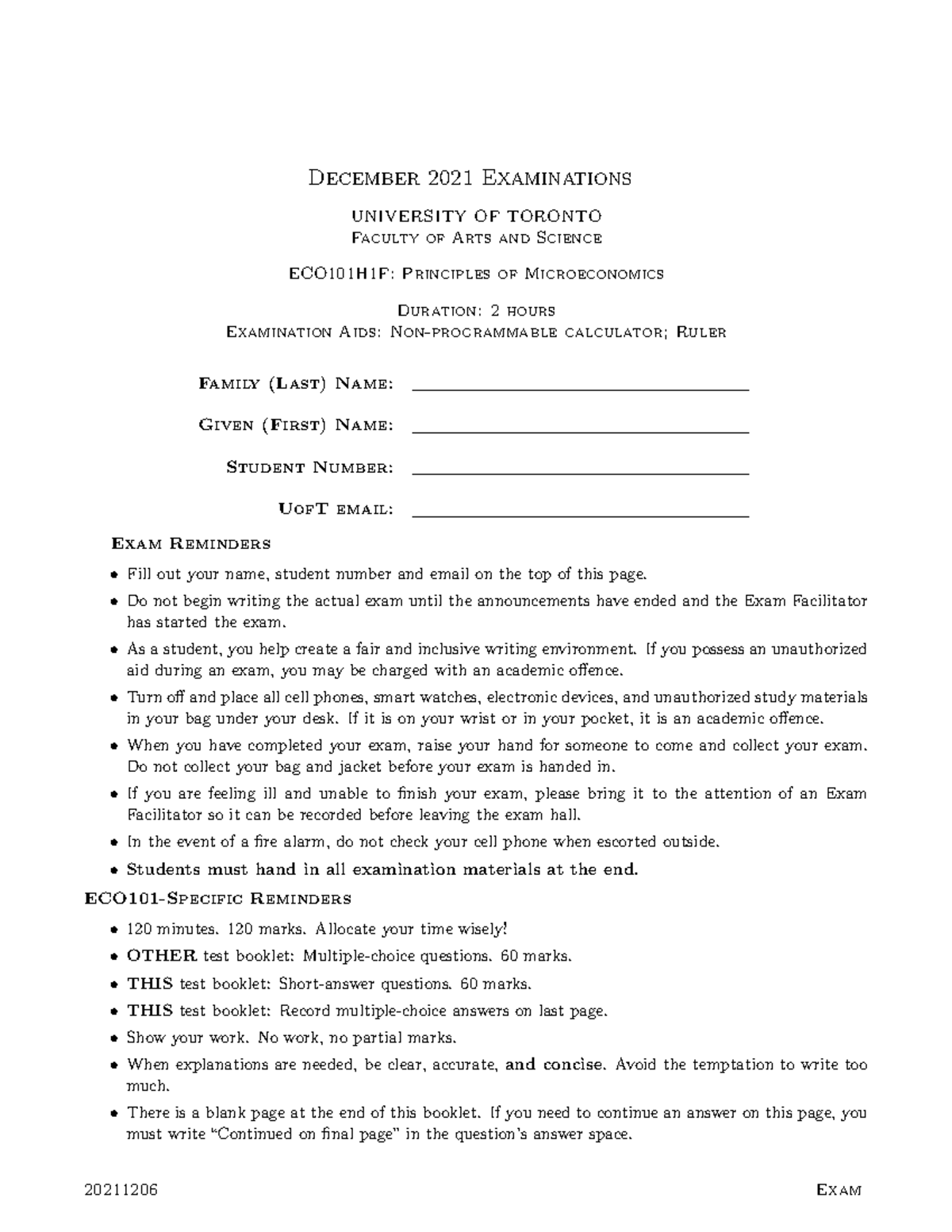 ECO101 - Examination 2021 (Short Answer) - December 2021 Examinations ...