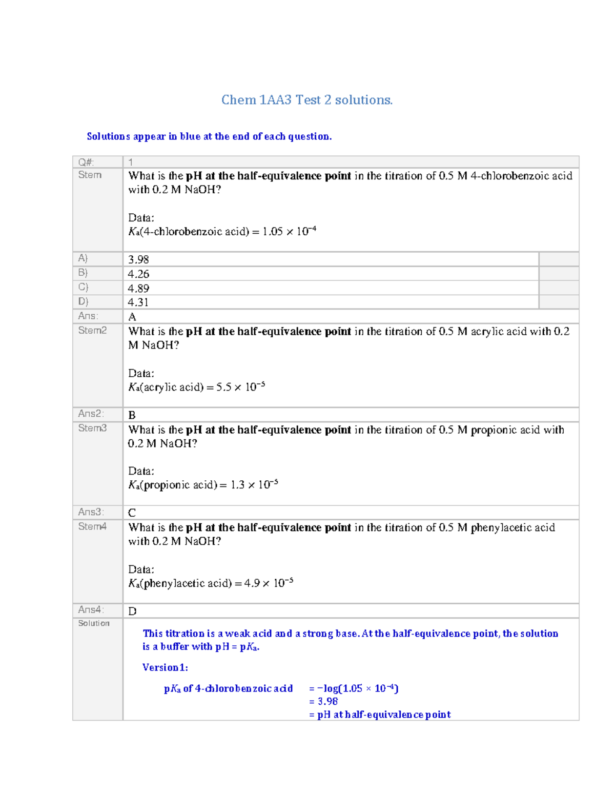 Practice test solutions test 2 fall 2021 CHem 1AA3 - Chem 1Aa3 ...