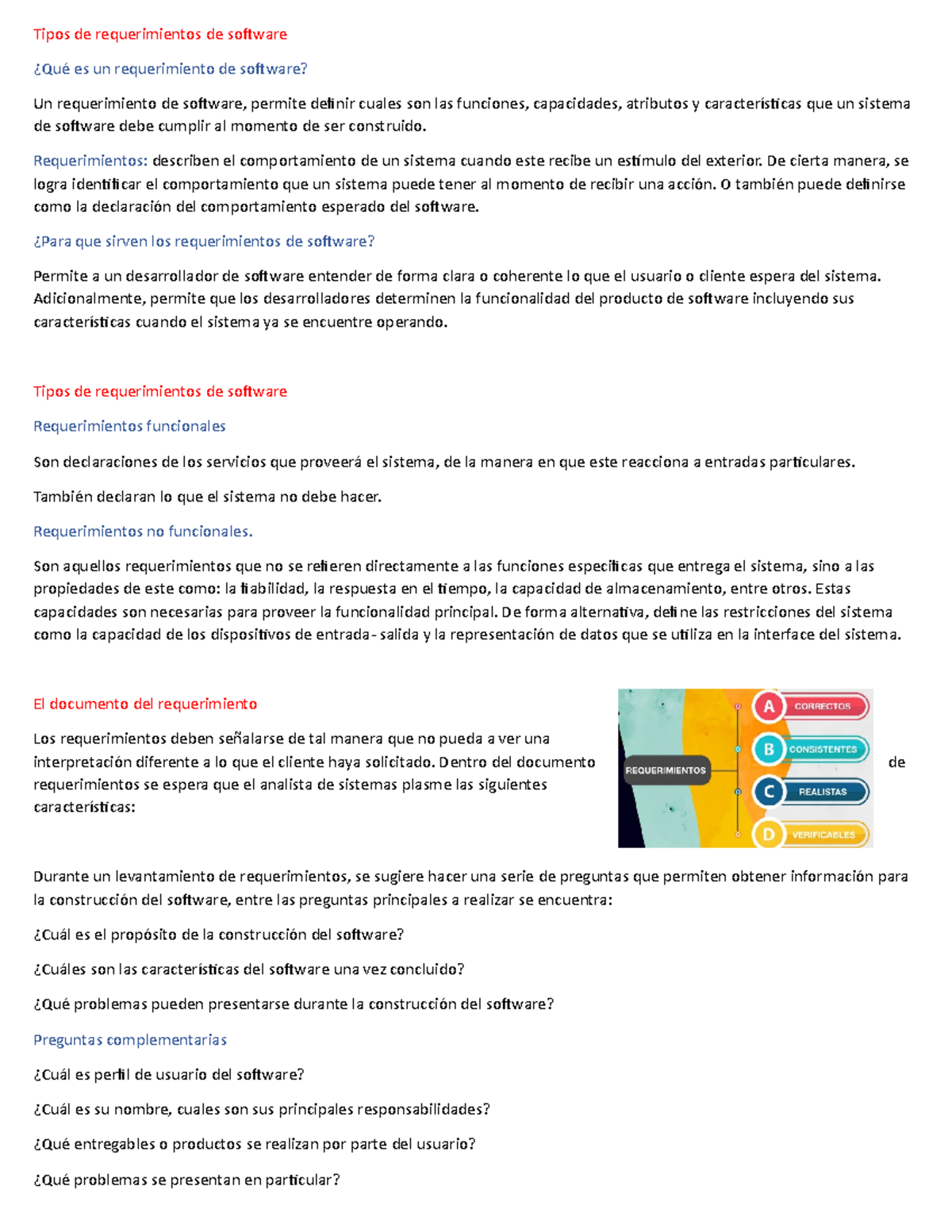 Tipos de requerimientos de software - Requerimientos: describen el ...
