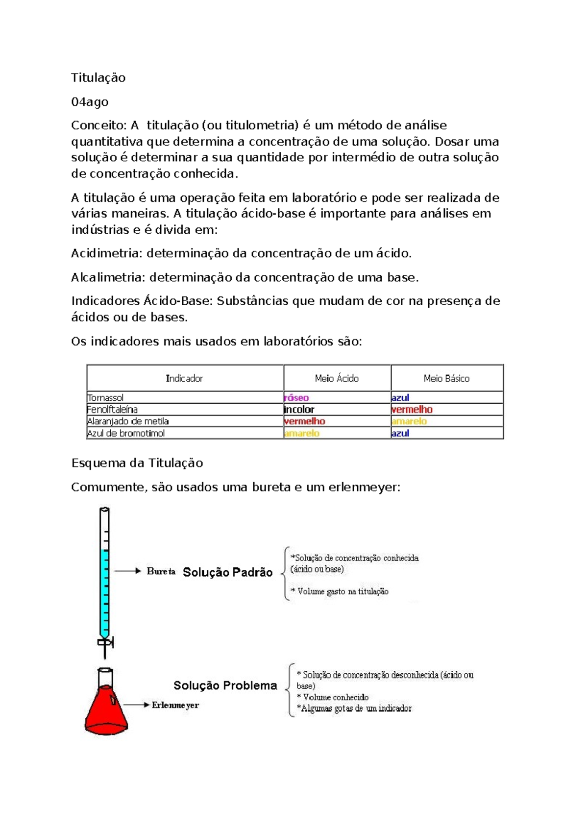 Documento 3 - acido base - Titulação 04ago Conceito: A titulação (ou ...