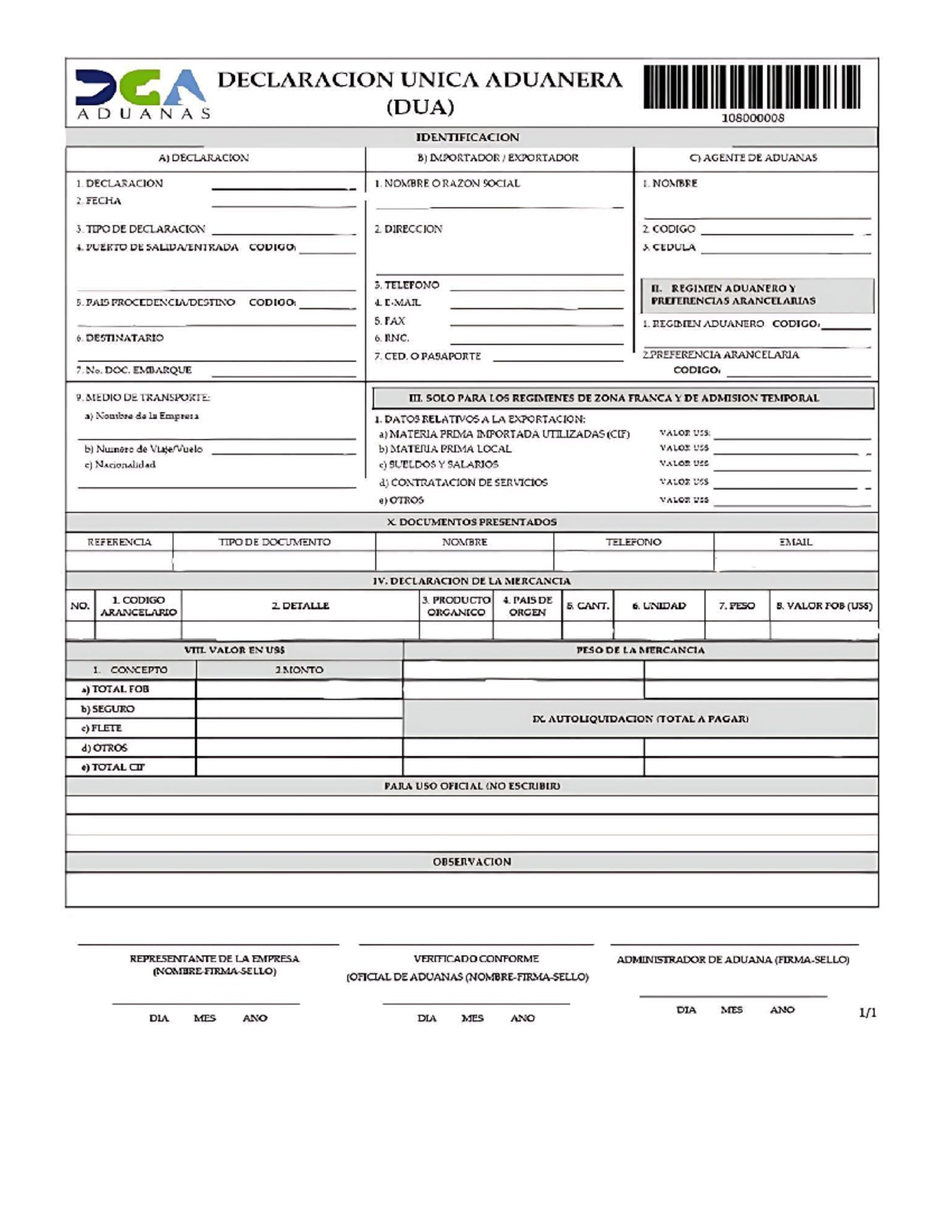 DUA - DUA y Declaración Jurada de Patrimonio - DCA DECLARACION UNICA ADUANERA ADUANAS (DUA ...