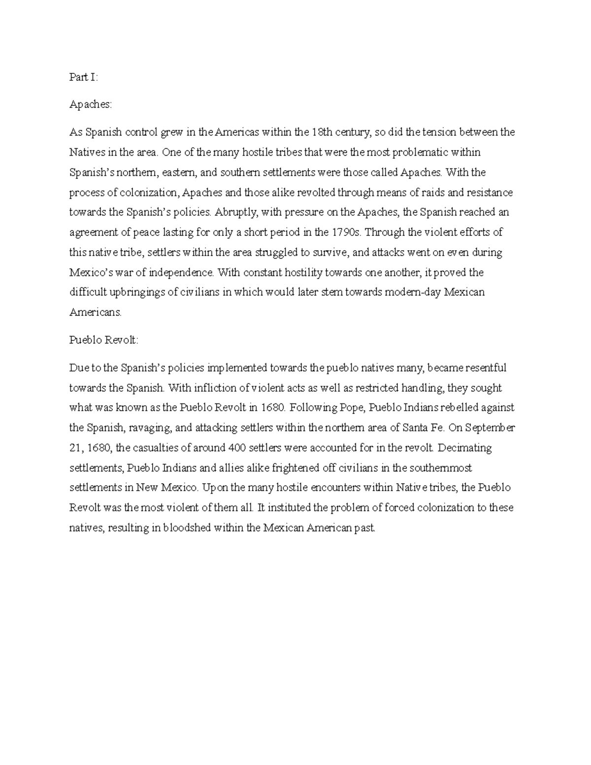Quiz 2 - Week 2 quiz essay assignment - Part I: Apaches: As Spanish ...
