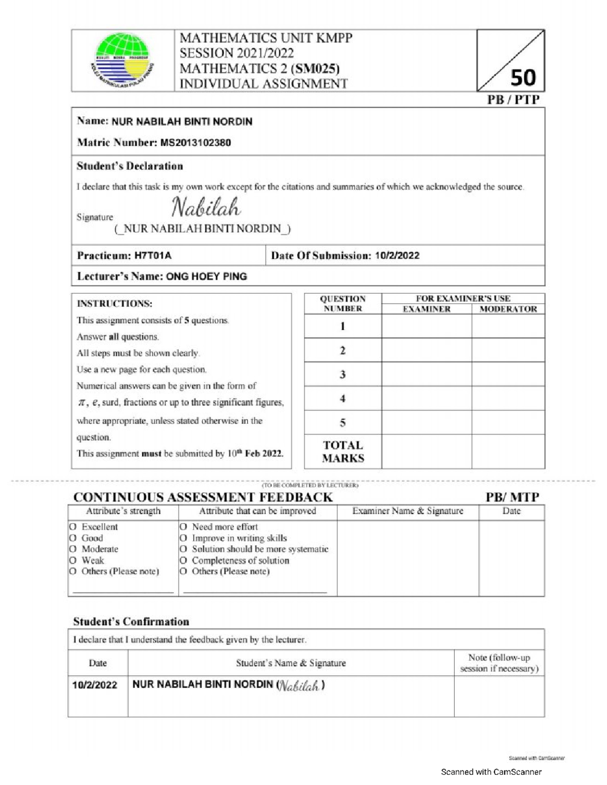 Individual Assignment SM025 - MATHEMATICS UNIT KMPP SESSION REBUTI ...