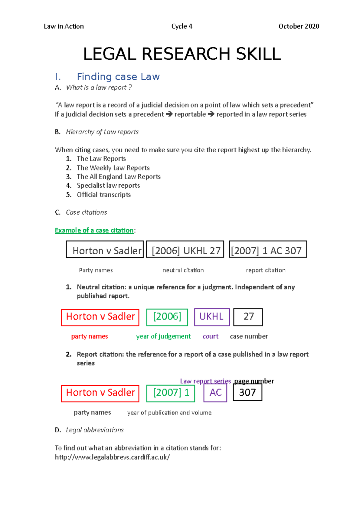 Legal Research Skill - Lecture notes Cycle 1 - Law in Action Cycle 4 ...