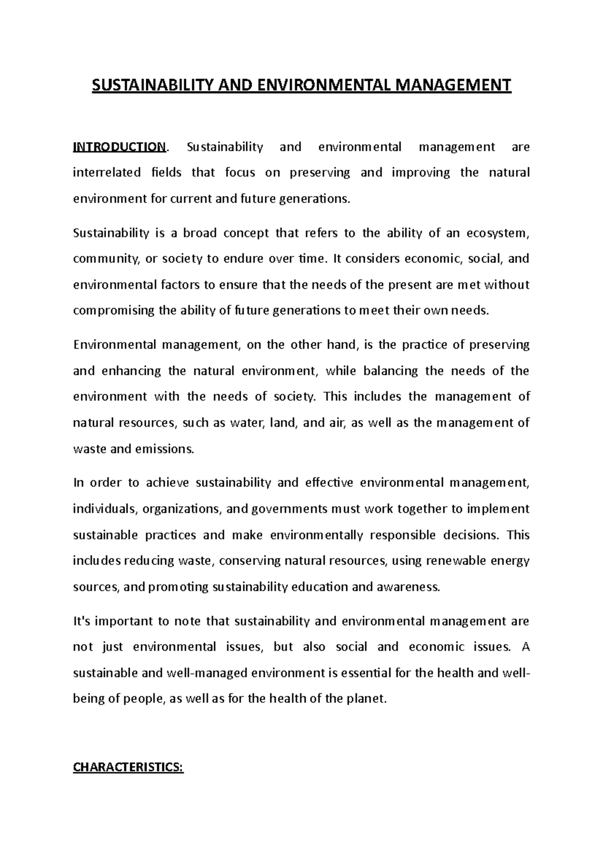 Sustainability and Environmental Management - SUSTAINABILITY AND ...
