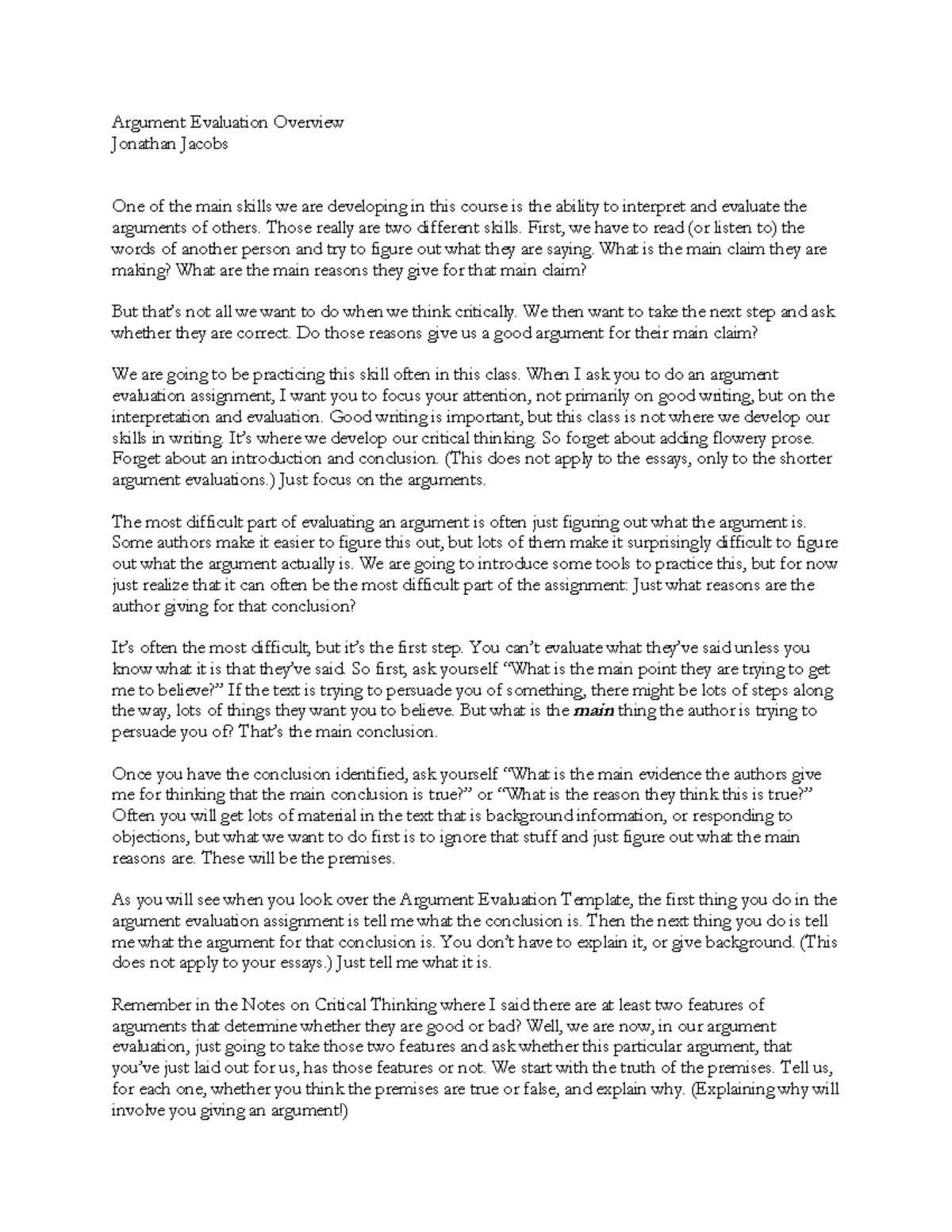 Argument Evaluation Overview - Argument Evaluation Overview Jonathan ...