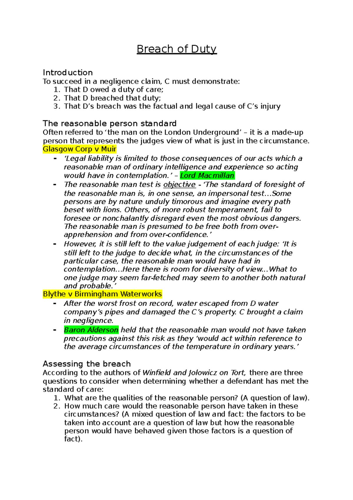 Breach of Duty - David Pearce - Breach of Duty Introduction To succeed ...