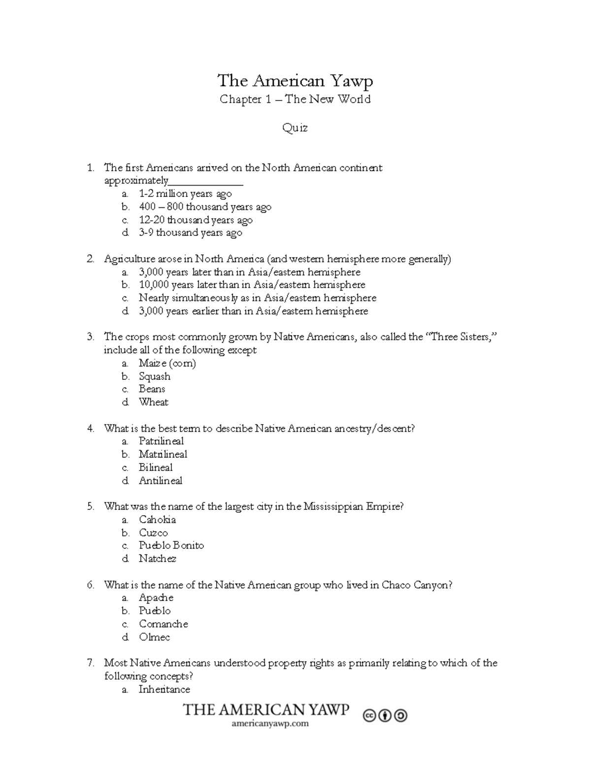 Ch-1 - The American Yawp Chapter 1 – The New World Quiz The first ...