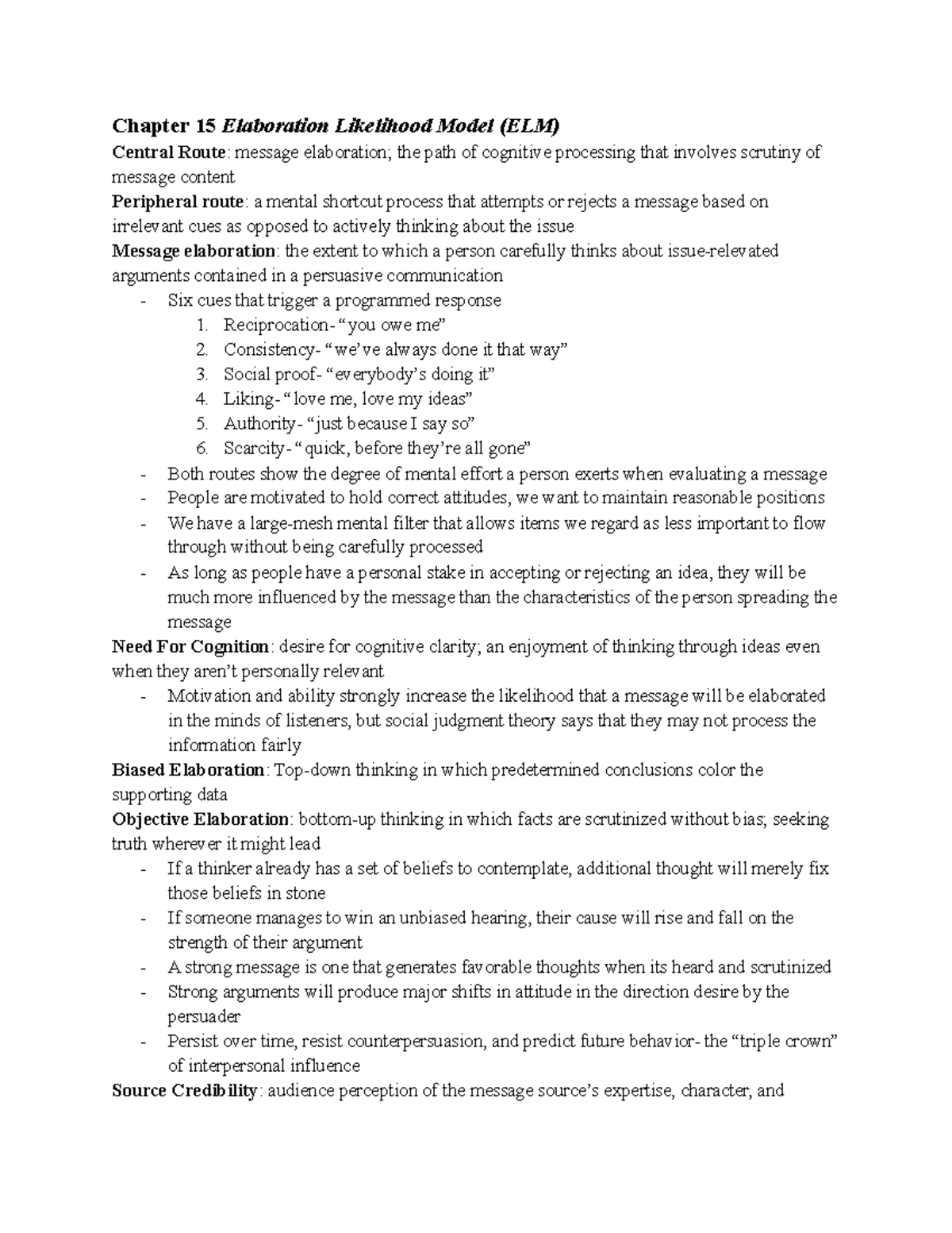 Elaboration Likelihood Model (ELM) in Persuasive Communication - Studocu