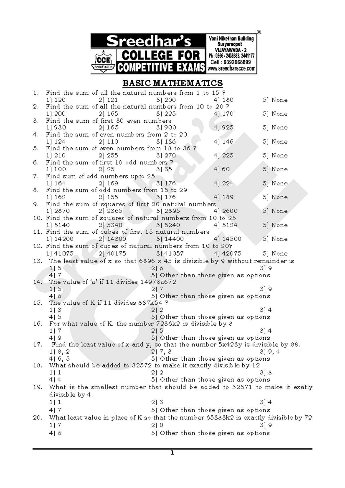 Arithmetic Basic Maths 1 Sreedhar s CCE BASIC MATHEMATICS CCE