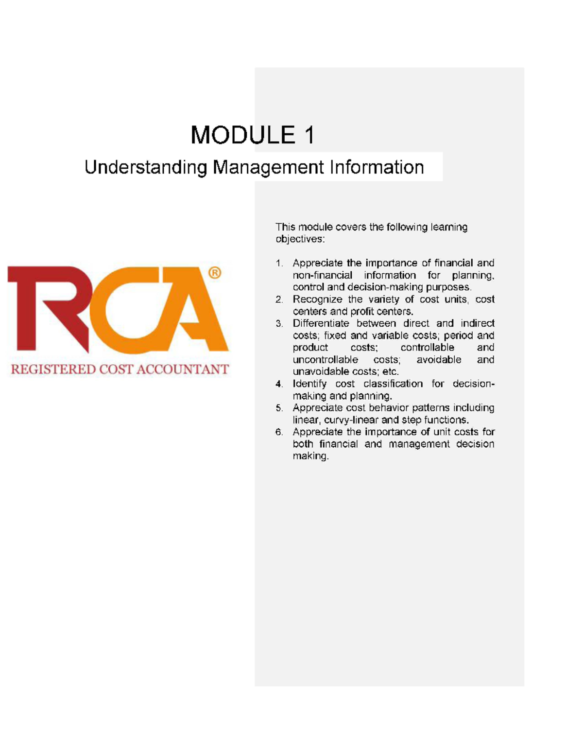 Training Module 1 - Cost Accounting - Accountancy - Studocu