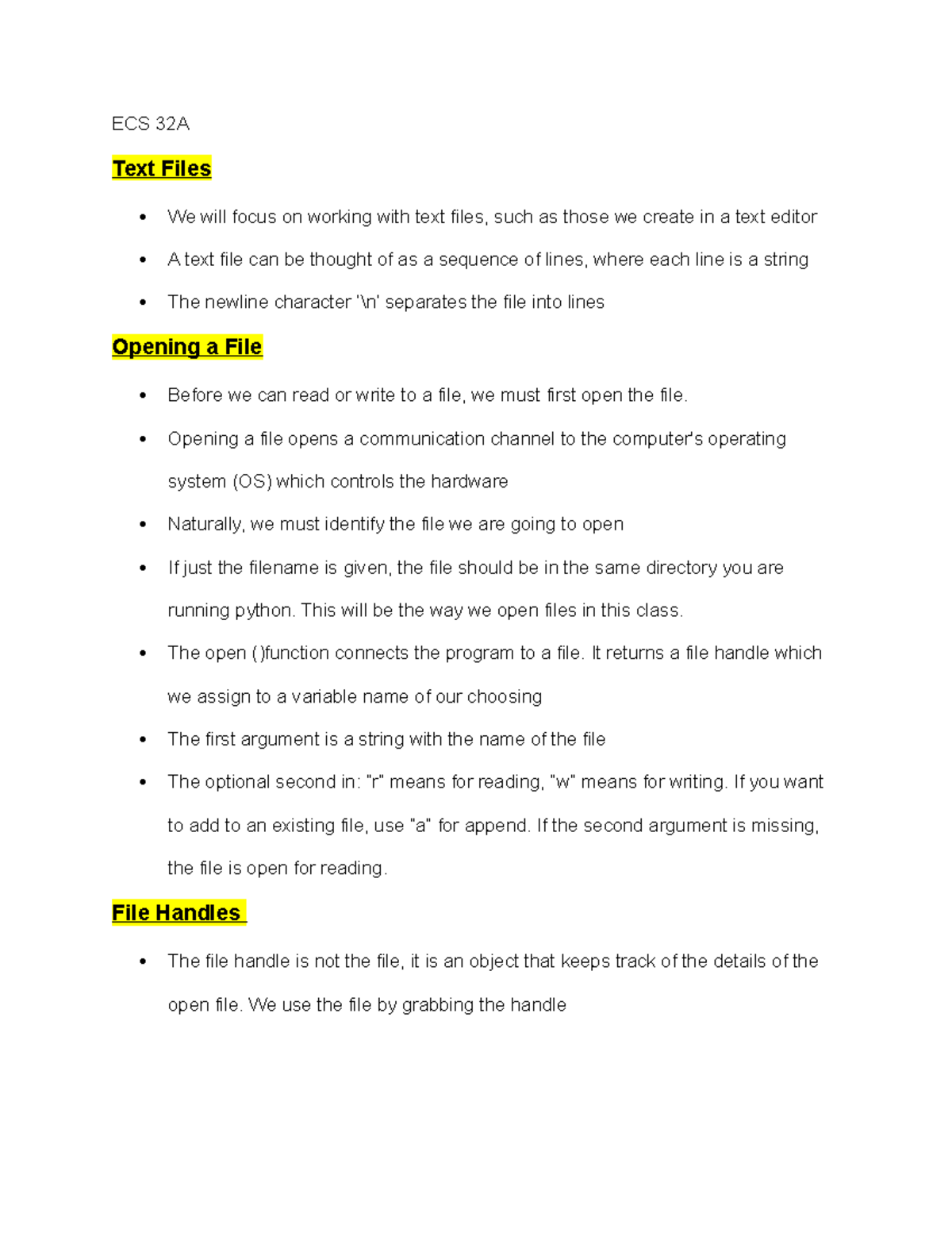 ECS 32A DAY33 - Working with Data - ECS 32A Text Files We will focus on working with text files ...