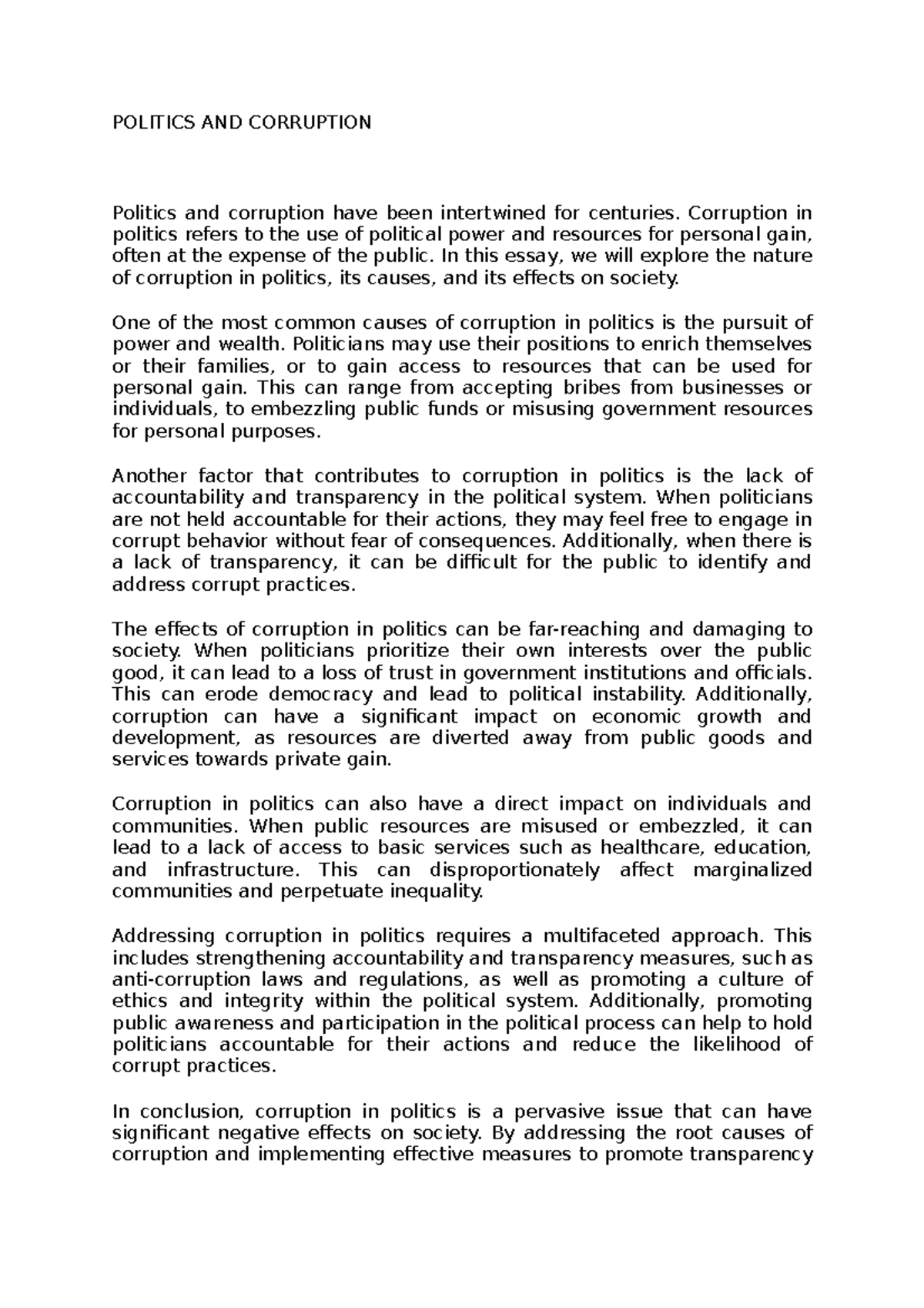 Politics AND Corruption - POLITICS AND CORRUPTION Politics and ...