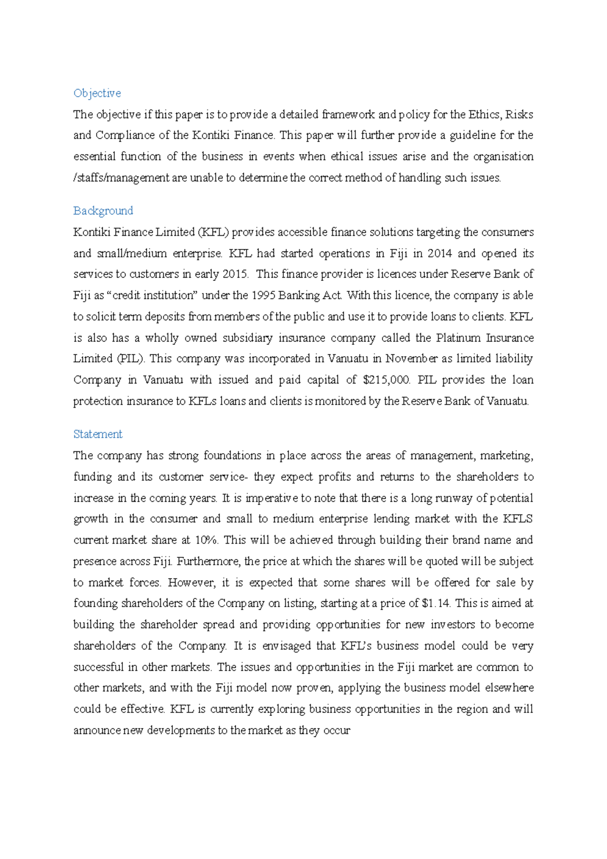 Assignment Group Final Draft - Objective The objective if this paper is ...