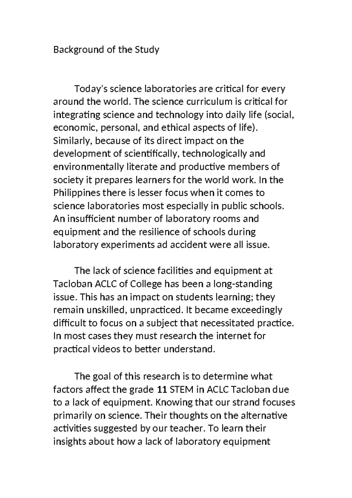 Background of the Study - Background of the Study Today’s science ...