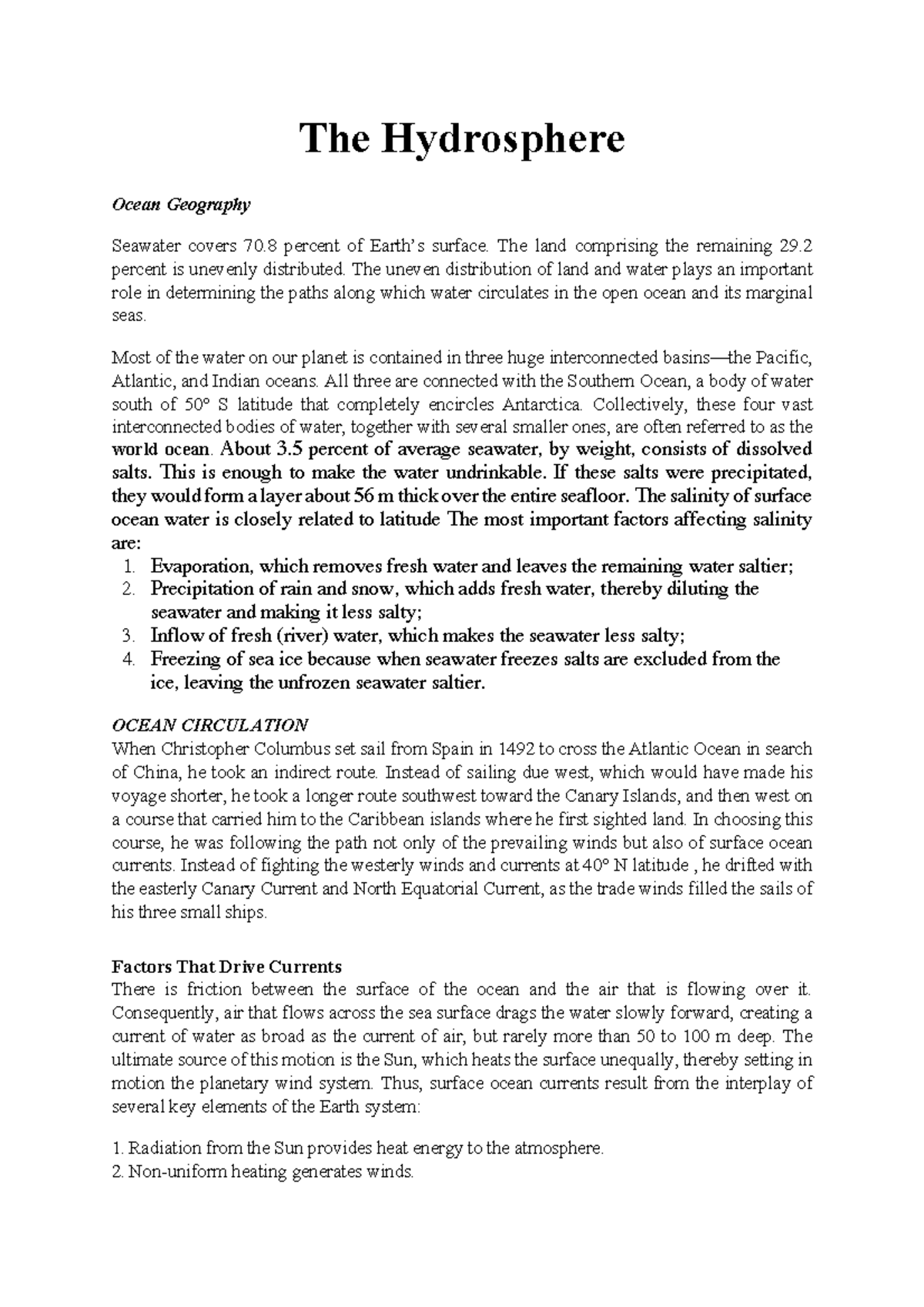 The Hydrosphere - The Hydrosphere Ocean Geography Seawater covers 70 ...