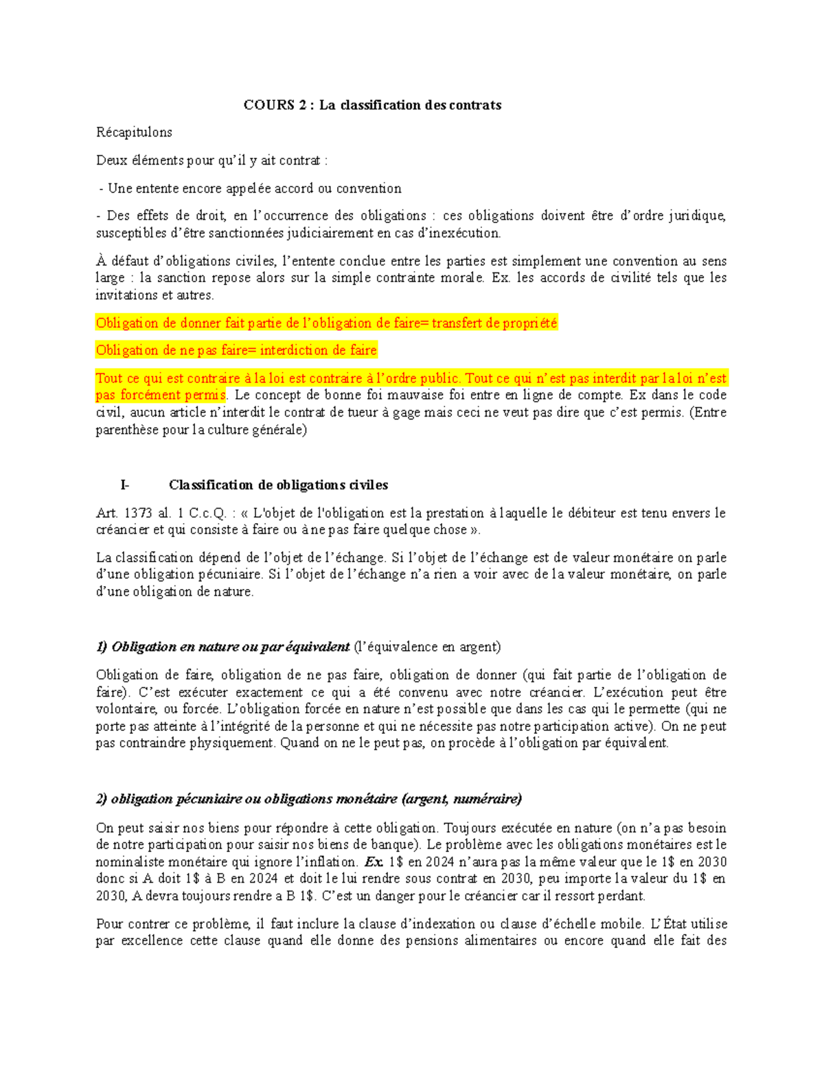 Cours 2 Obligation 1 - Professeur: Gislain Tabi Tabi - COURS 2 : La ...