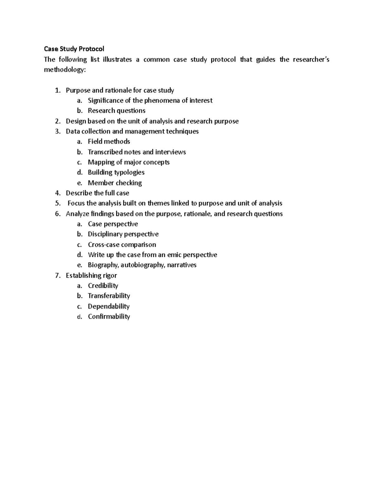 Case-Study-Protocol - Case Study Protocol The following list ...