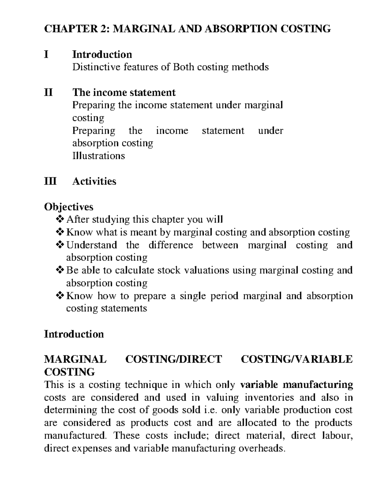 Marginal and Absorption costing - CHAPTER 2: MARGINAL AND ABSORPTION ...