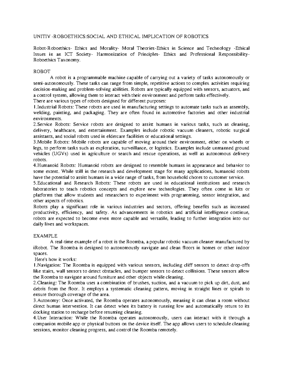 Unitiv - Roboethicssocial AND Ethical Implication OF Robotics - UNITIV - ROBOETHICS:SOCIAL AND ...
