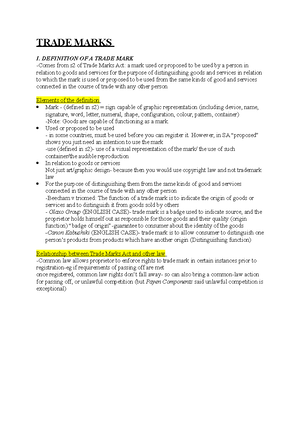 Trademarks - intellectual property lecture notes. - TRADEMARKS A ...
