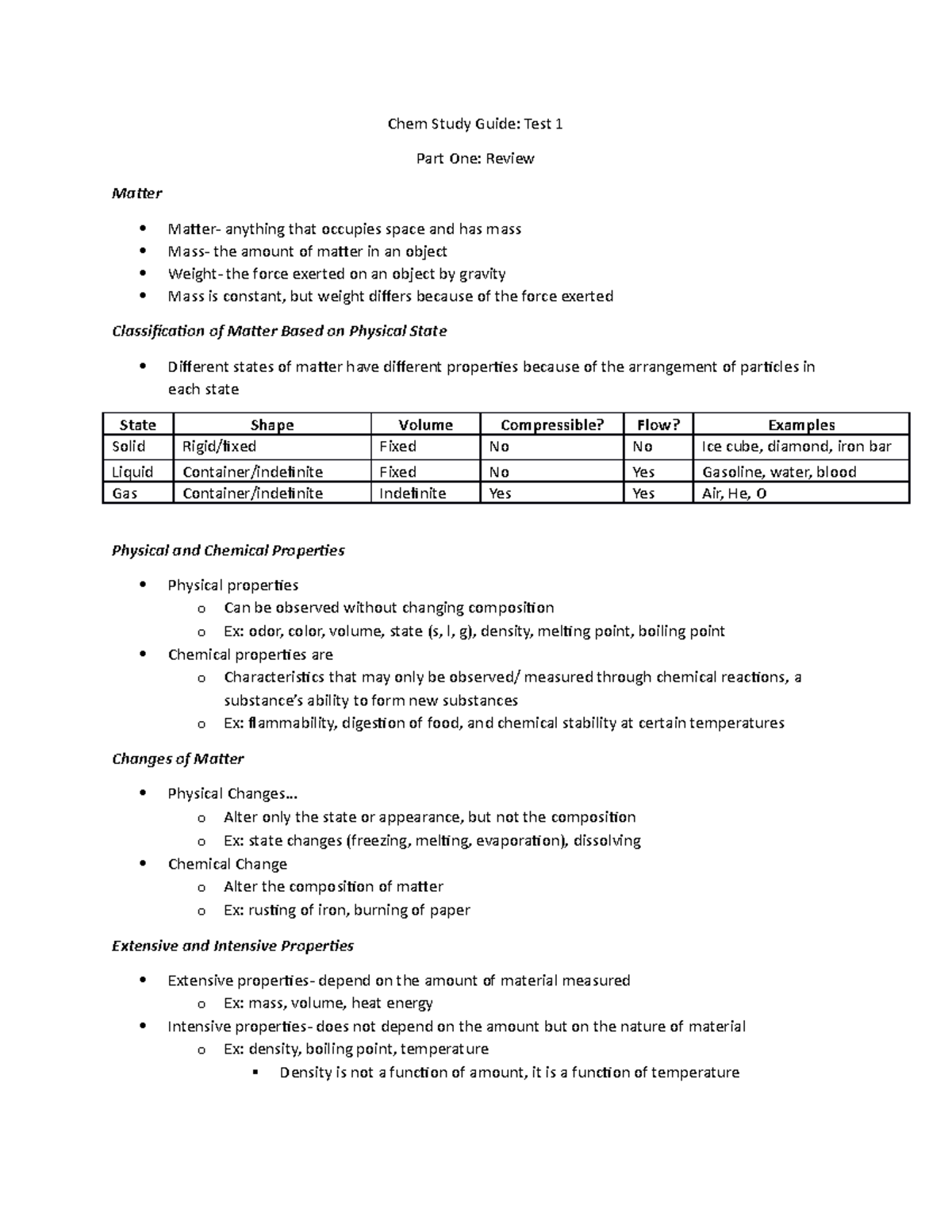 Chem Exam 1 Study Guide - Dr. Chu, fall semester - Chem Study Guide ...