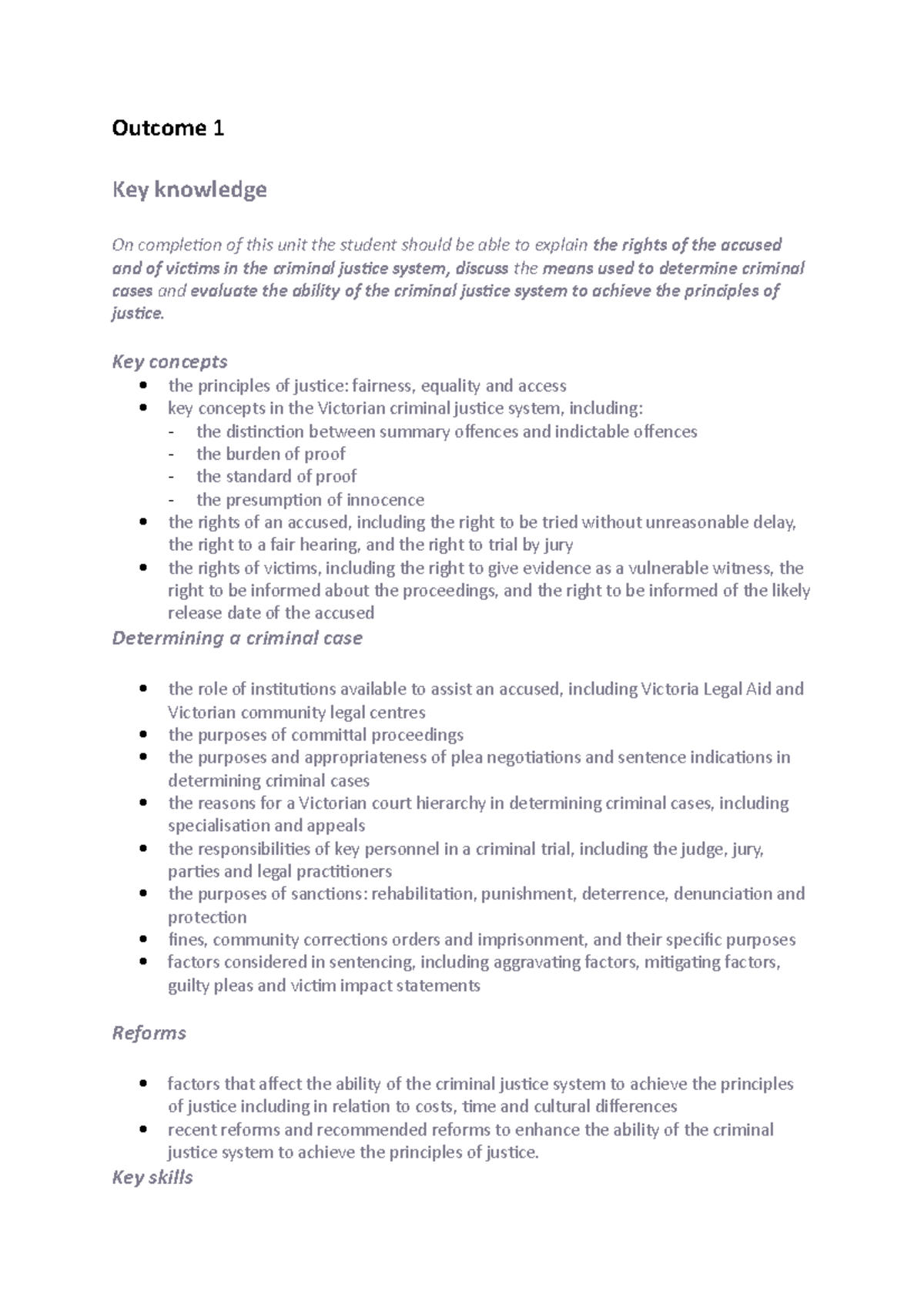 Key knowledge AOS 1 unit 4 - Outcome 1 Key knowledge On completion of ...