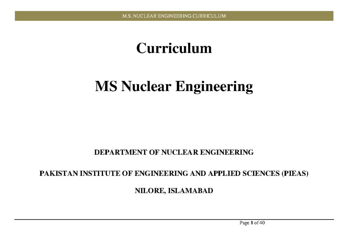 MS Nuclear Engineering Course Contents - Curriculum MS Nuclear ...