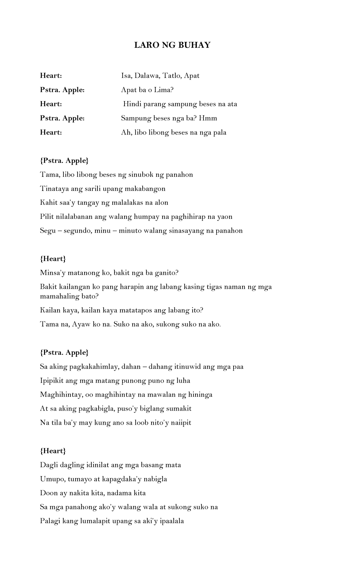 LARO NG Buhay { Spoken} - LARO NG BUHAY Heart: Isa, Dalawa, Tatlo, Apat ...