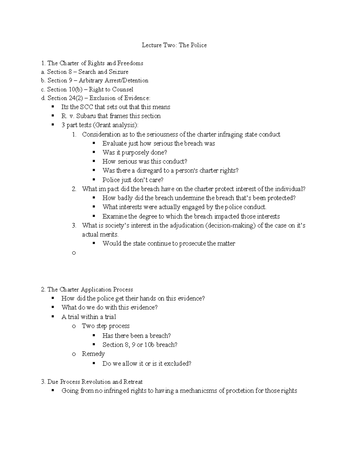 LAWS 3306 - Chapter Two - notes - Lecture Two: The Police The Charter ...