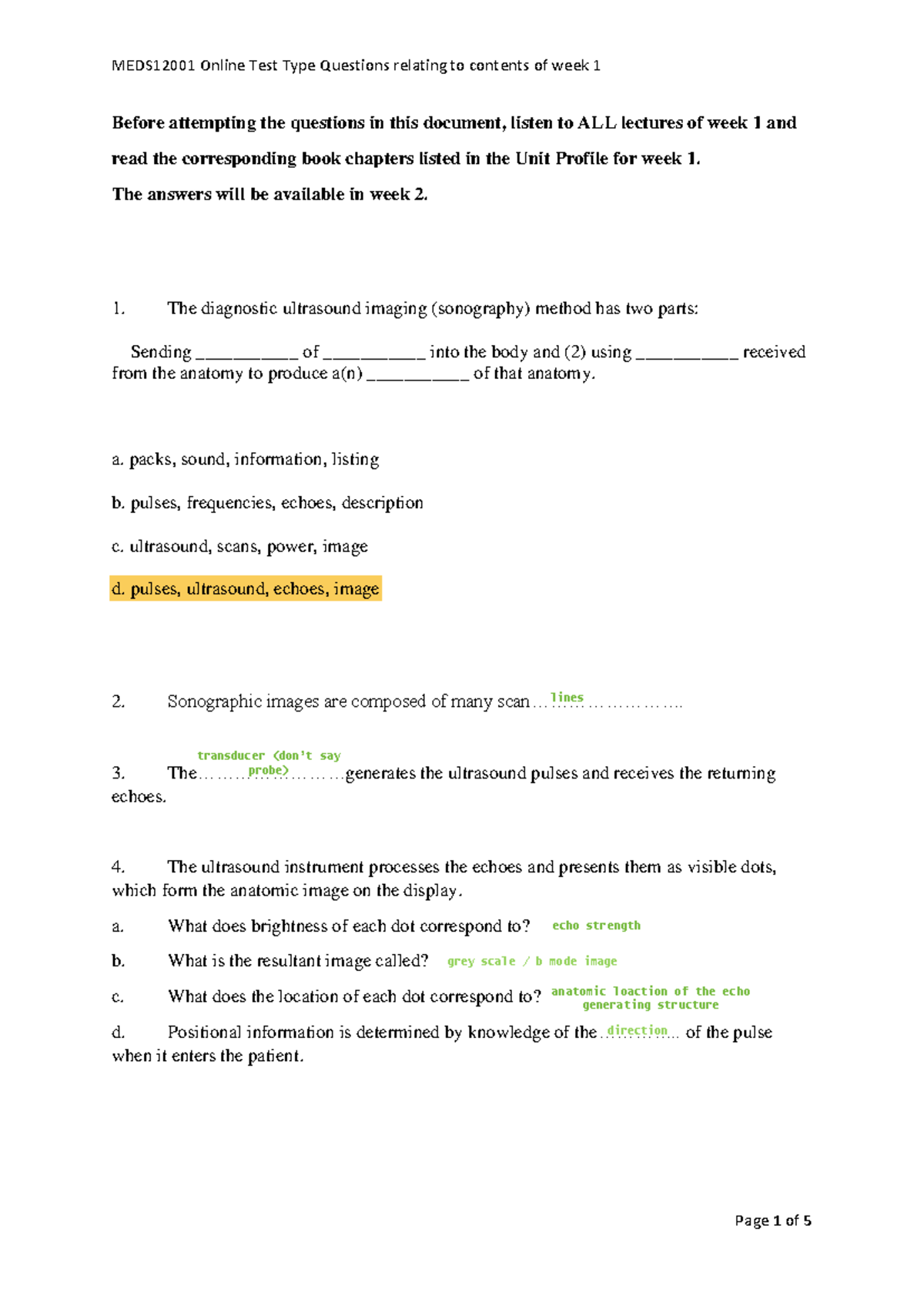 Online test type questions relating to week 1-Student version - Before ...