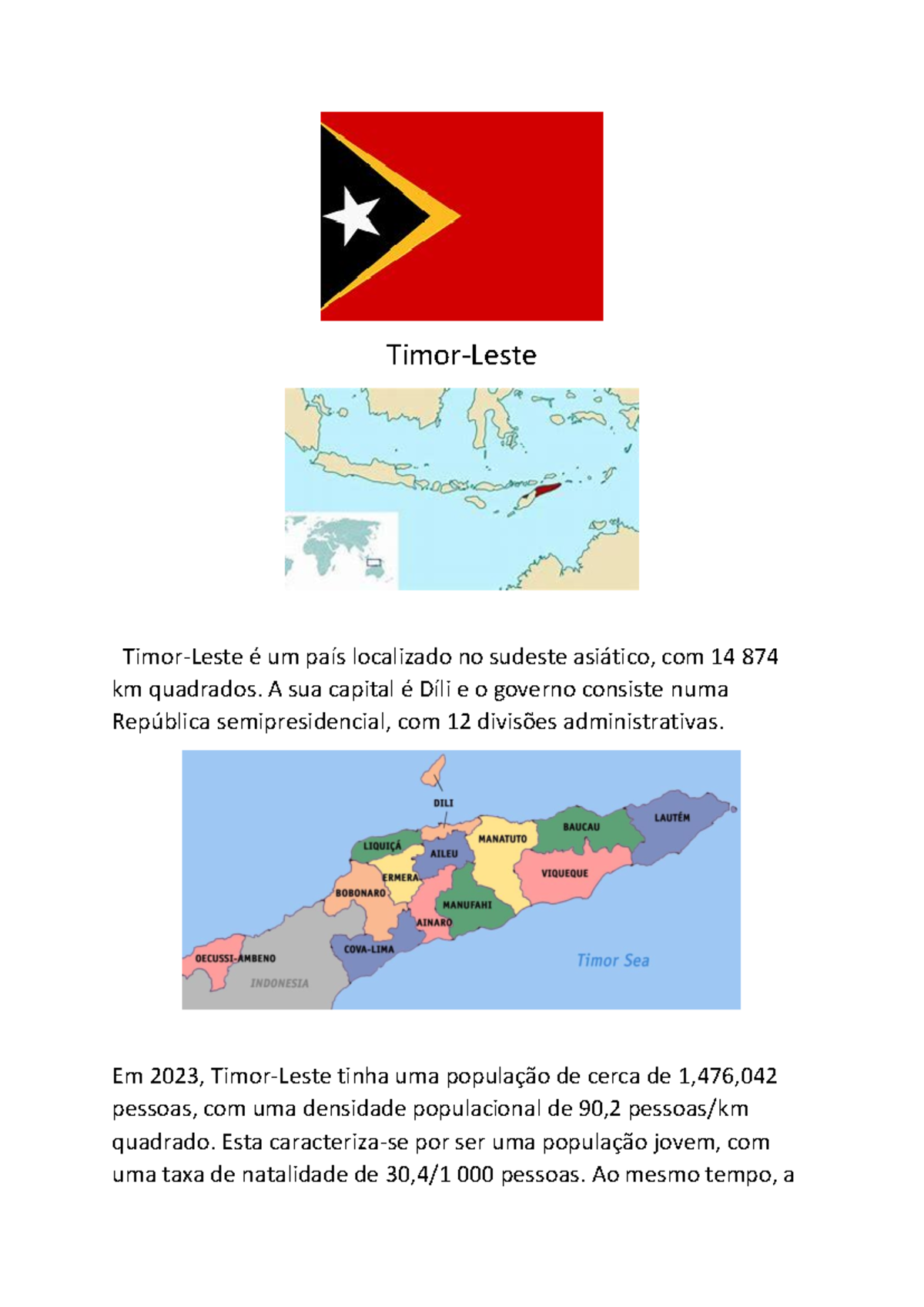 Timor-Leste 1 - Trabalho sobre a evolução de Timor-Leste desde a sua ...