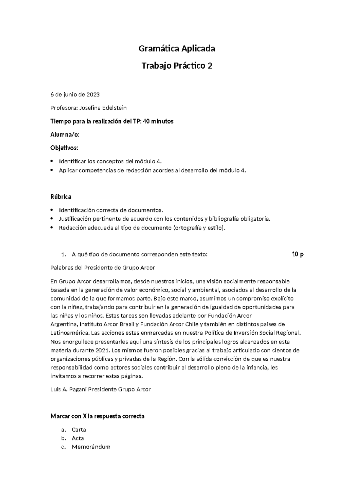 TP 2 Gramática Aplicada 2023 - Gramática Aplicada Trabajo Práctico 2 6 ...
