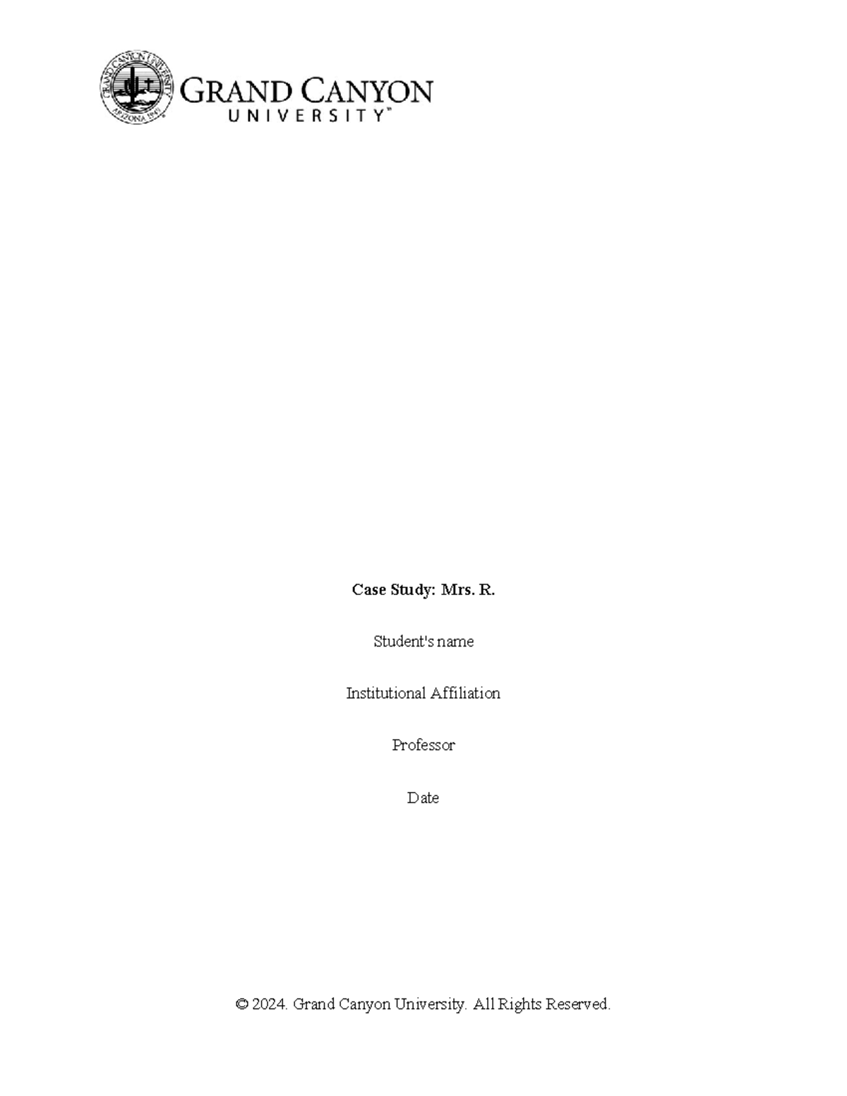 NRS 455 RS T1 Case Study Mrs R - Case Study: Mrs. R. Student's name ...