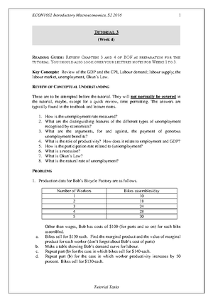Tutorial Week 5 2002 - ECON1002 Introductory Macroeconomics, Semester 2 ...