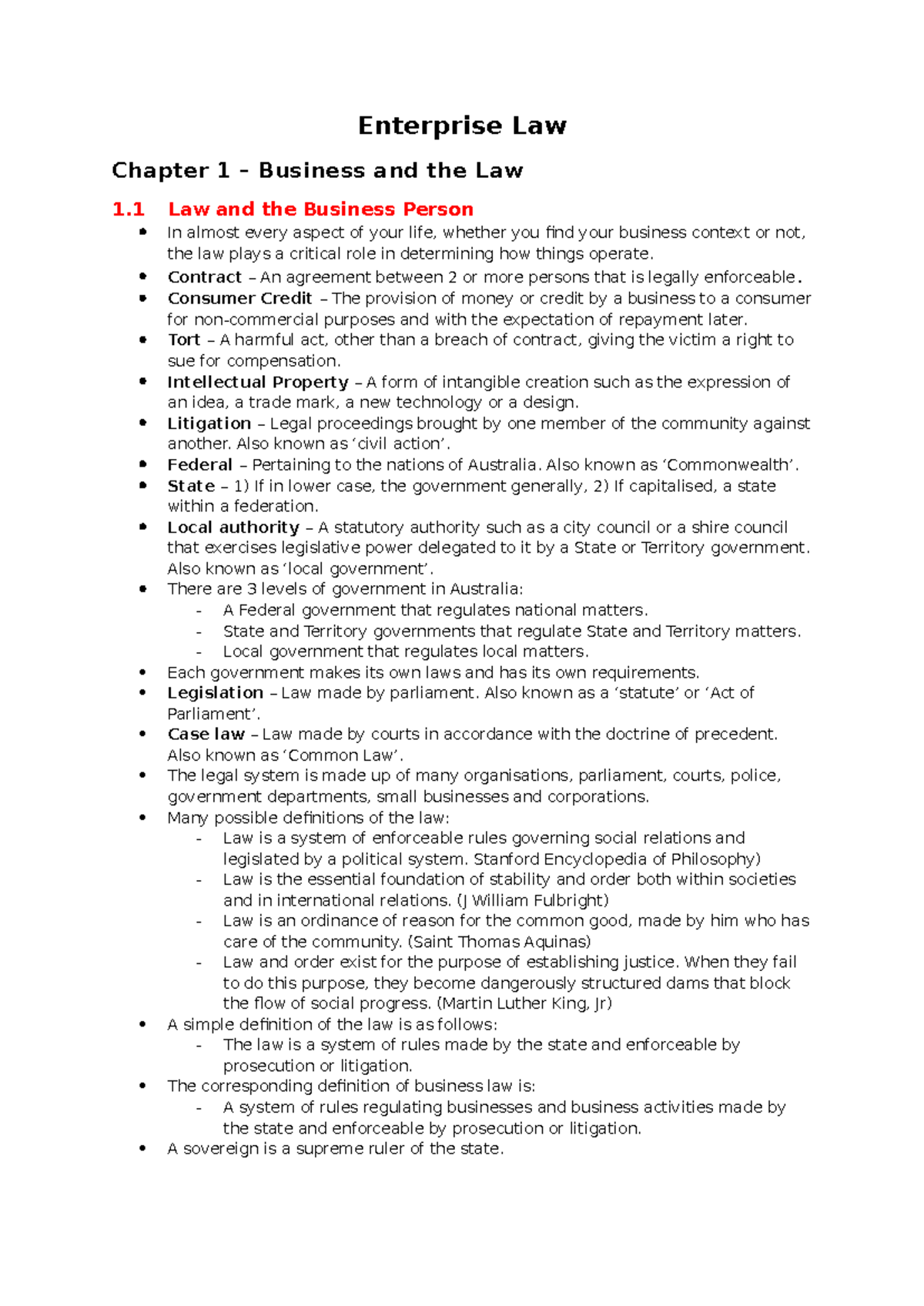 Enterprise Law Notes - chapter 1 to chapter 7 - Enterprise Law Chapter ...