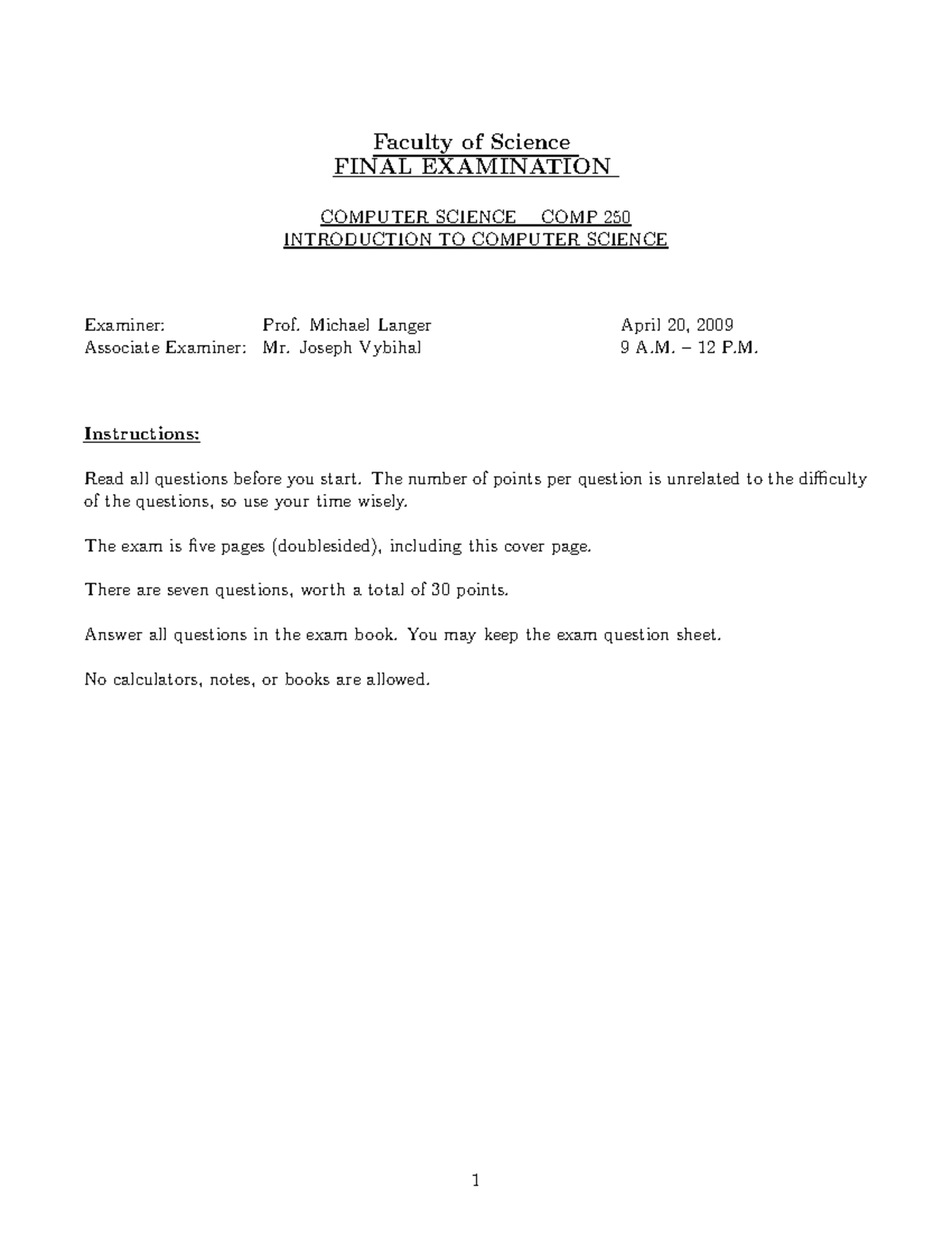 Solutions - Exam/Practice - Faculty of Science FINAL EXAMINATION ...