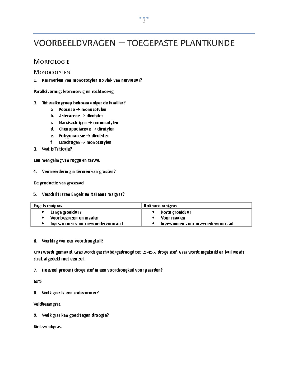 Voorbeeldvragen plantkunde - VOORBEELDVRAGEN – TOEGEPASTE PLANTKUNDE ...