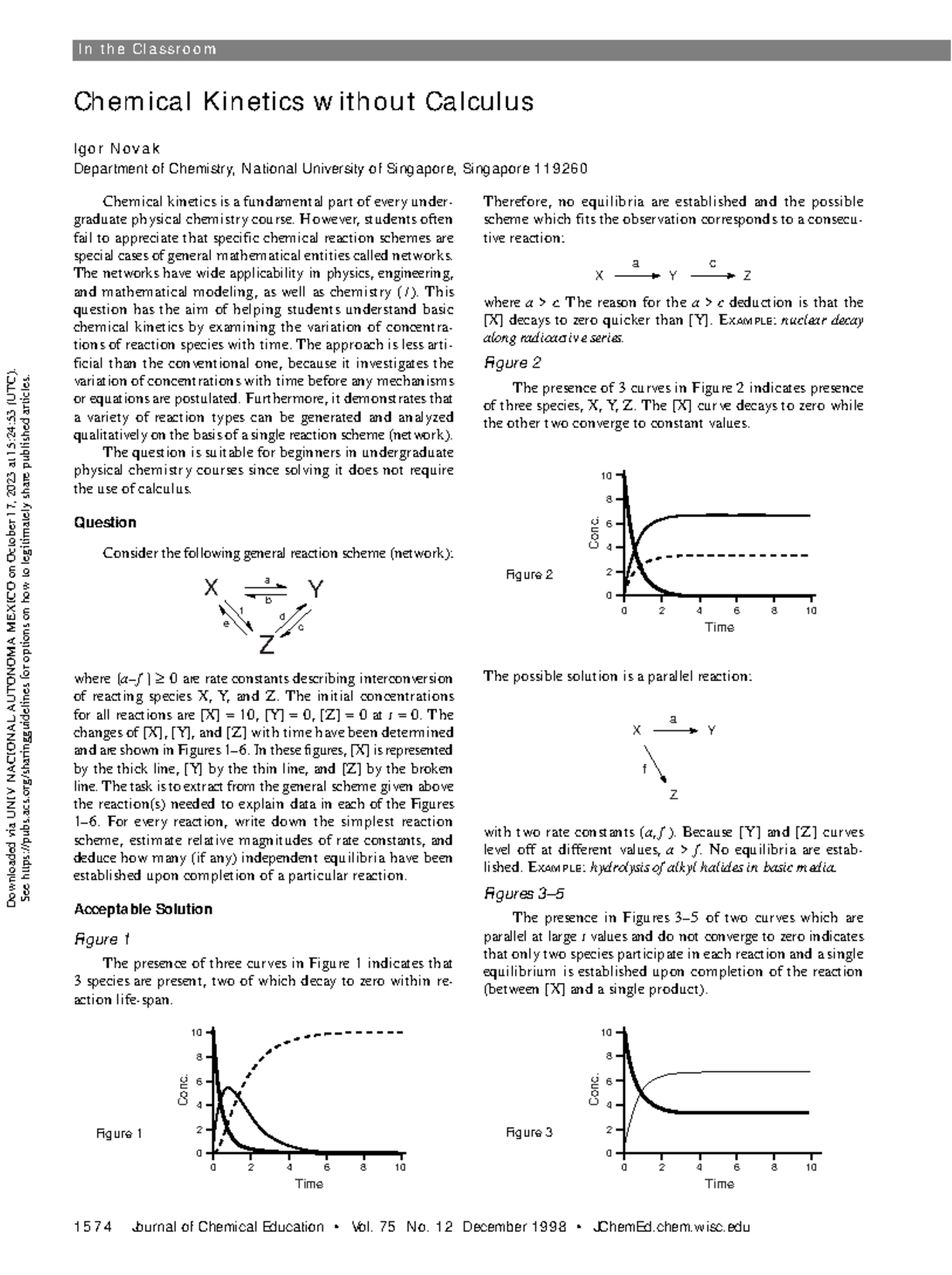 Novak 1998 chemical kinetics without calculus - In the Classroom 1574 ...