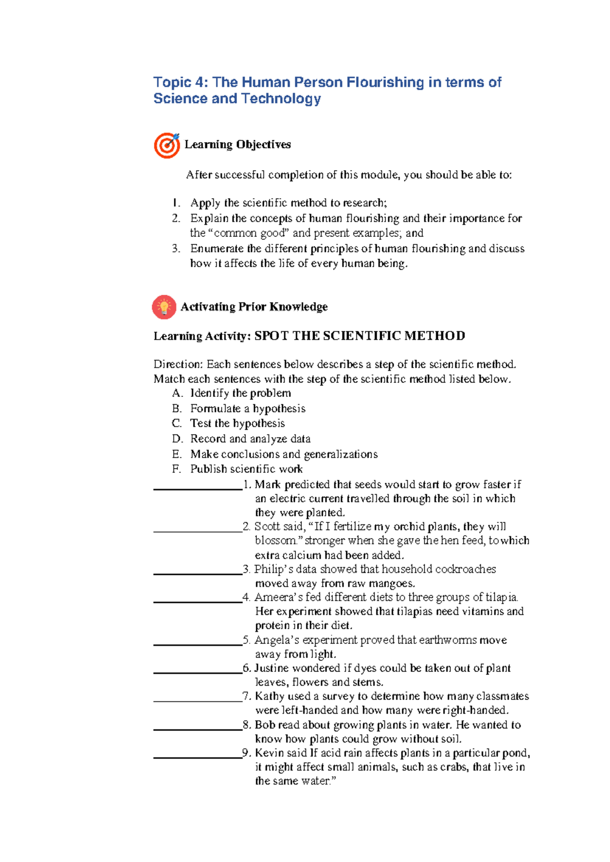 Unit 2 Topic 4 The Human Person Flourishing in terms of Science and ...