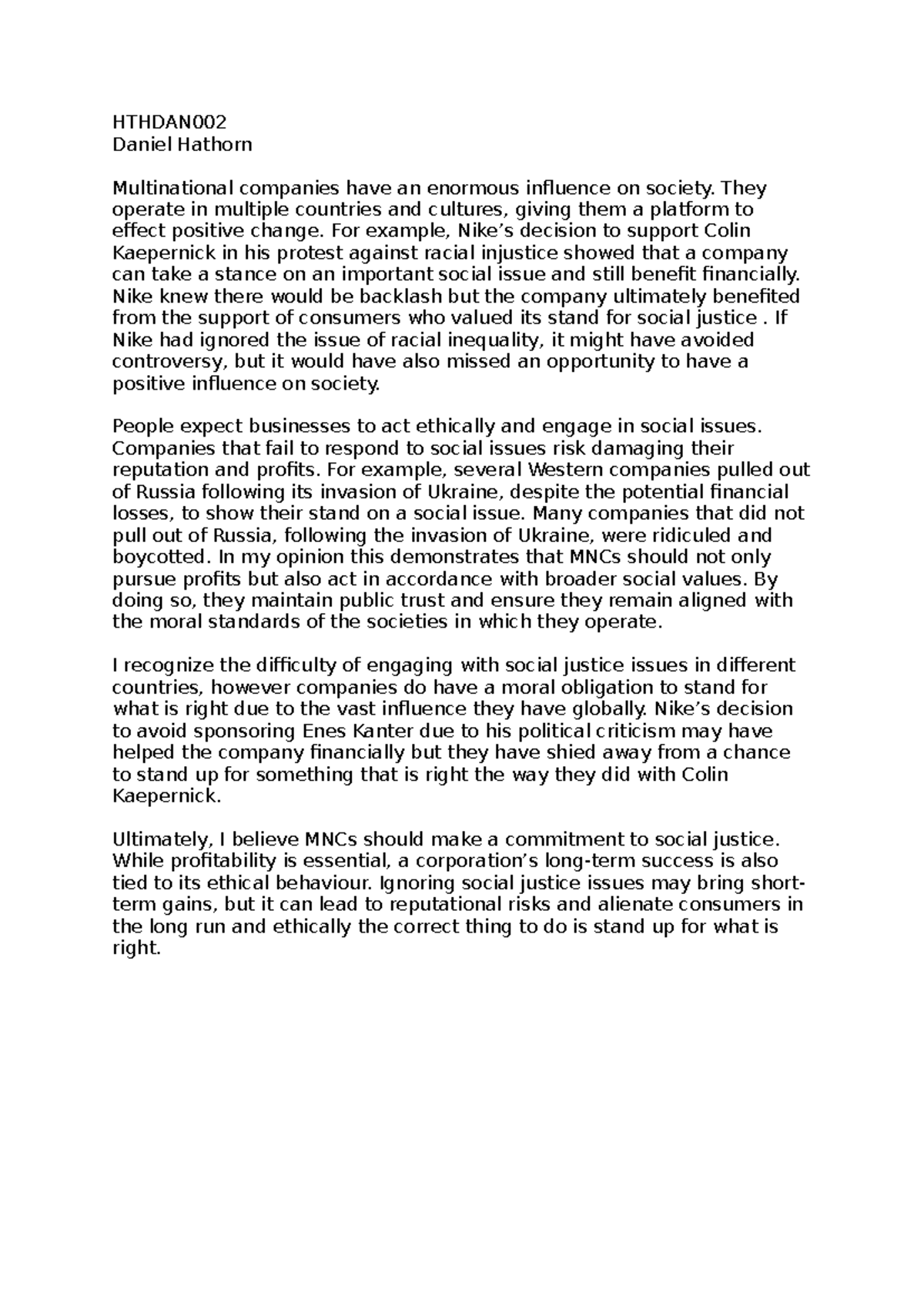 EBM TUT example - HTHDAN Daniel Hathorn Multinational companies have an ...